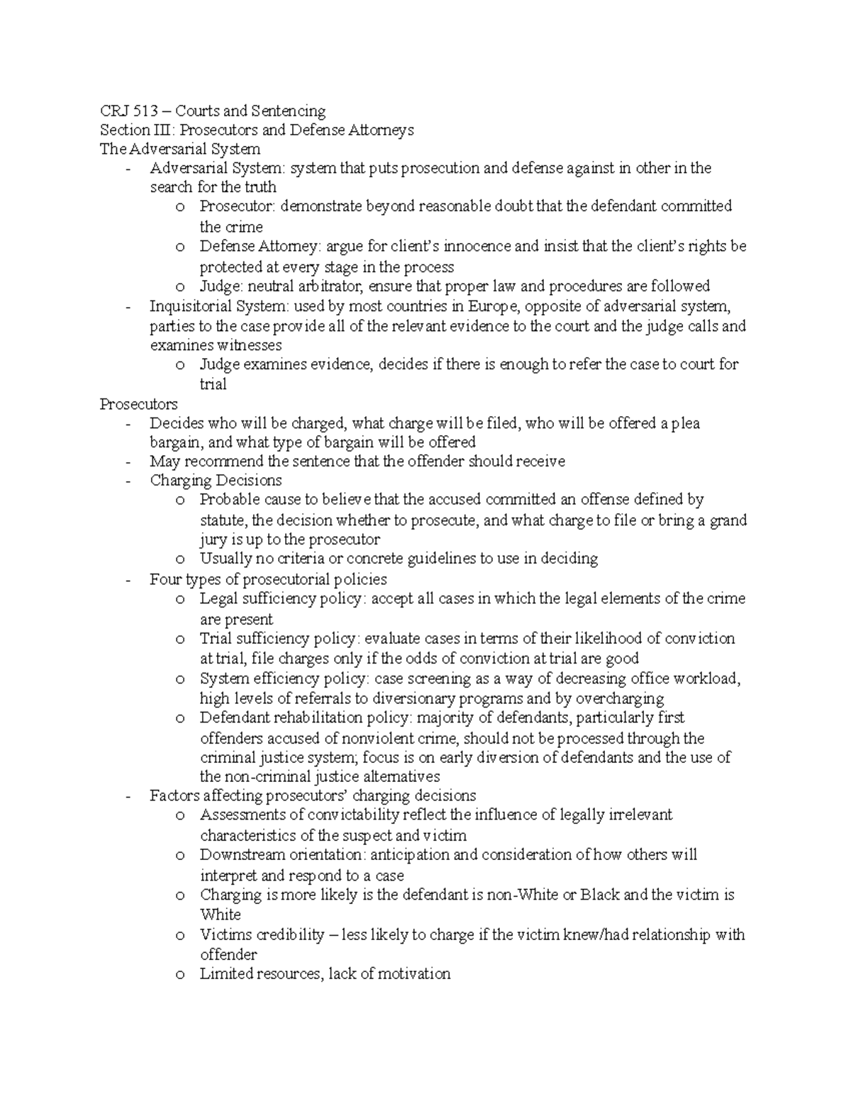 CRJ 513 - Dr. Ludwig - CRJ 513 – Courts and Sentencing Section III ...