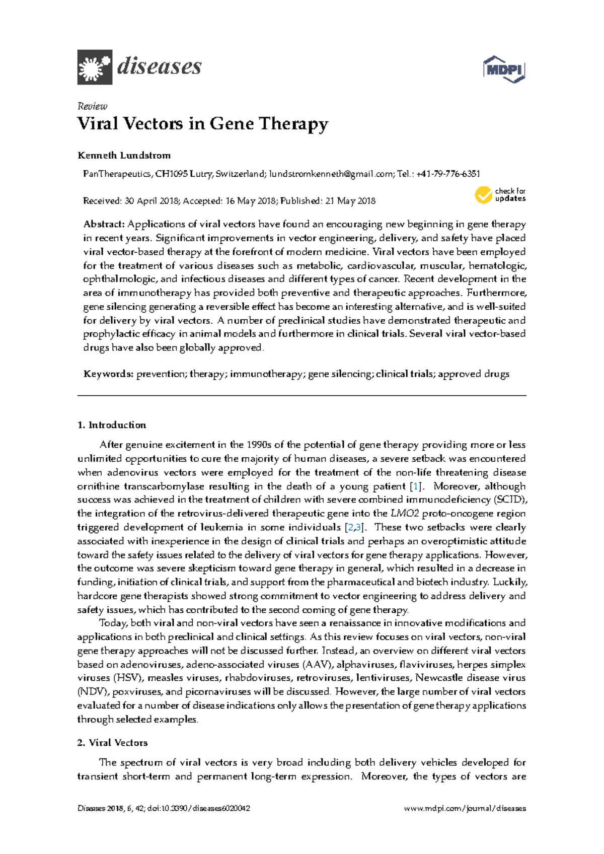 Viral Vectors in Gene Therapy - diseases Review Viral Vectors in Gene ...