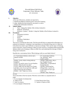 First DAY LP - lesson plans - Moncada National High School Camposanto 1 ...