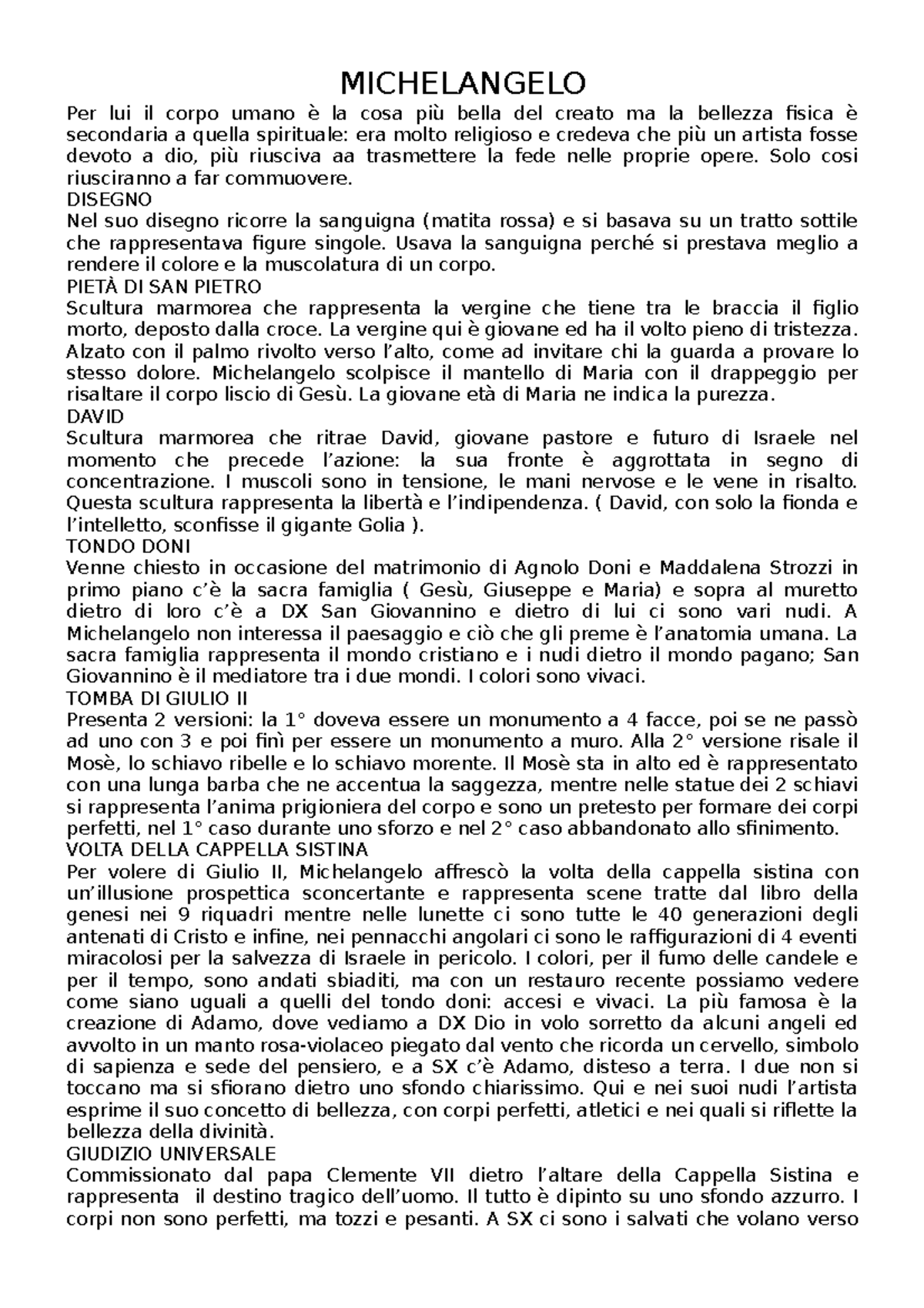 Michelangelo - MICHELANGELO Per lui il corpo umano è la cosa più bella ...
