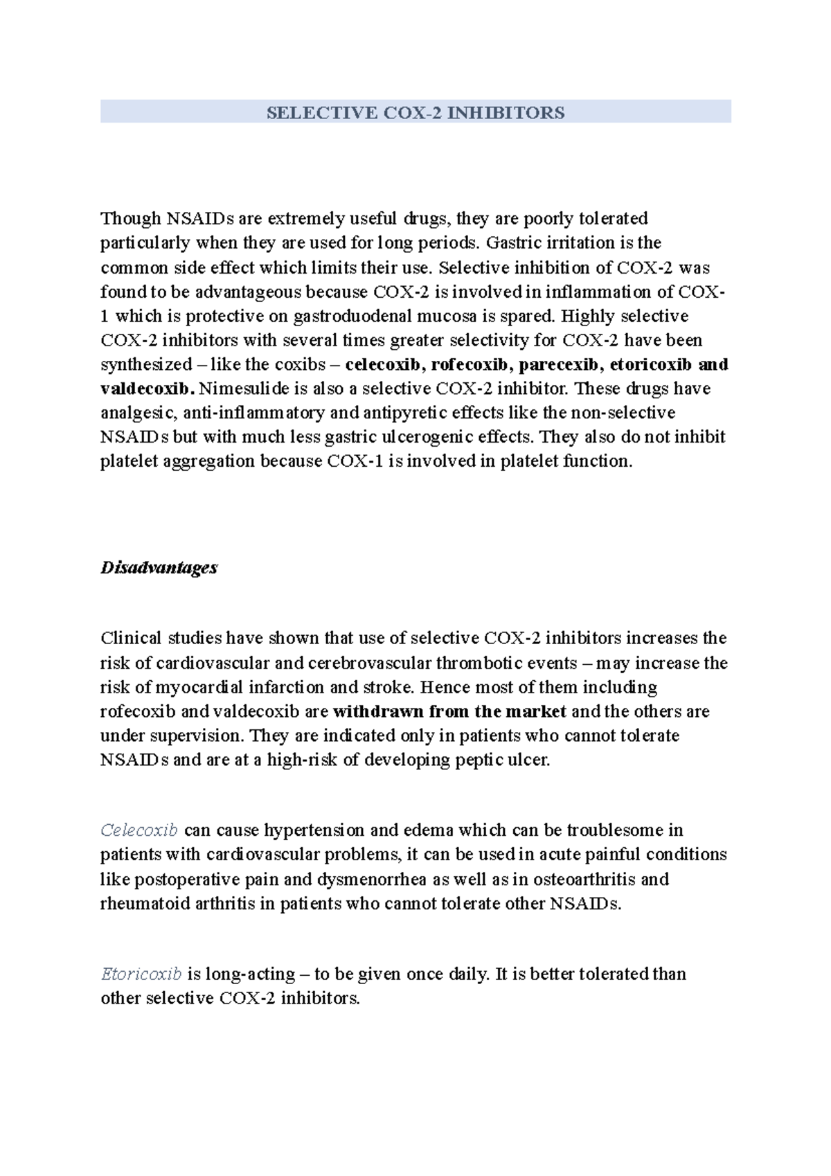 Selective COX 2 Inhibitors - SELECTIVE COX-2 INHIBITORS Though NSAIDs ...