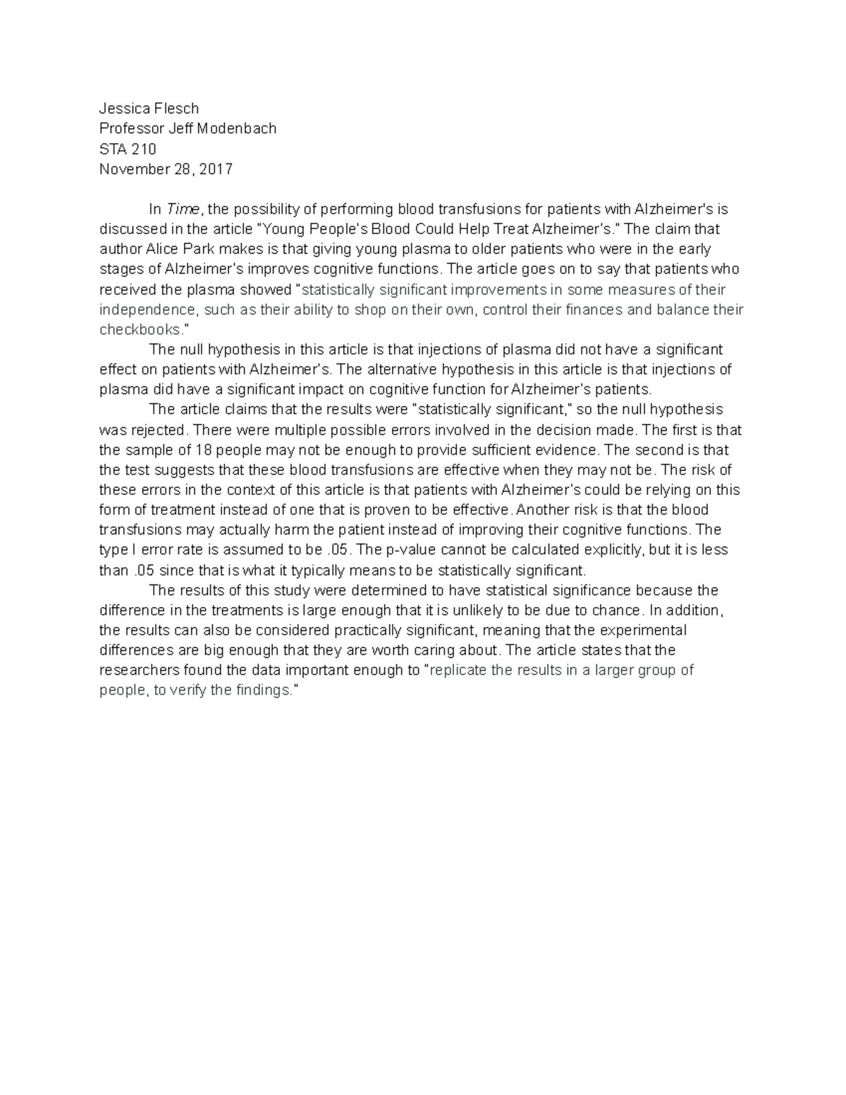 Stats Project 3 - Jessica Flesch Professor Jeff Modenbach STA 210 ...