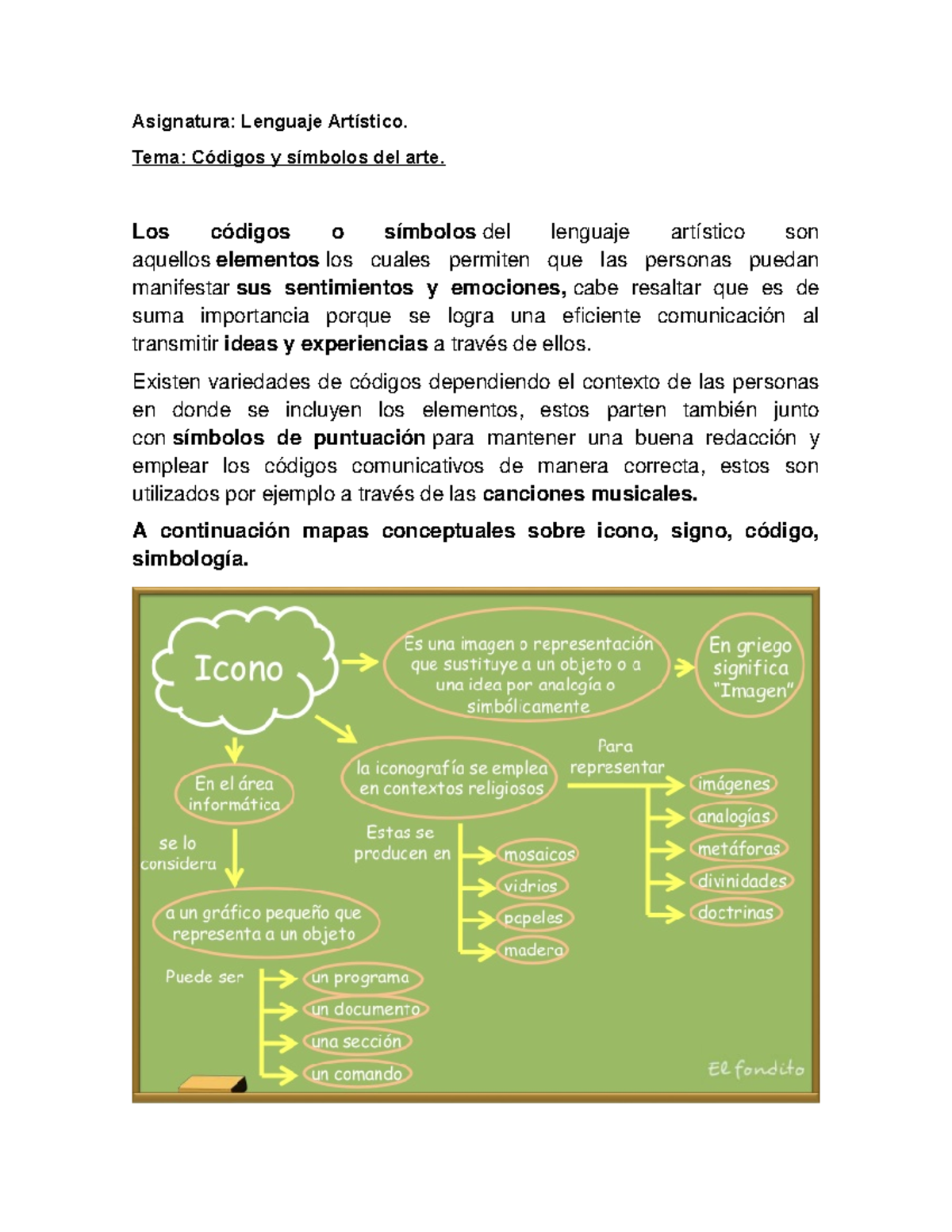 2da tarea de Lenguaje - Asignatura: Lenguaje Artístico. Tema: Códigos y ...