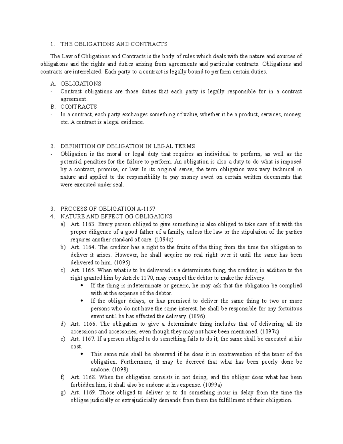 Obligation and Contracts - 1. THE OBLIGATIONS AND CONTRACTS The Law of Obligations and Contracts ...