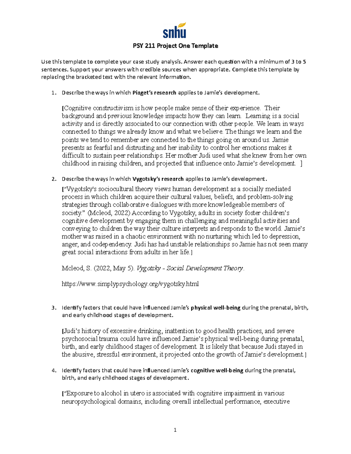 PSY 211 Project One Template - PSY 211 Project One Template Use this ...