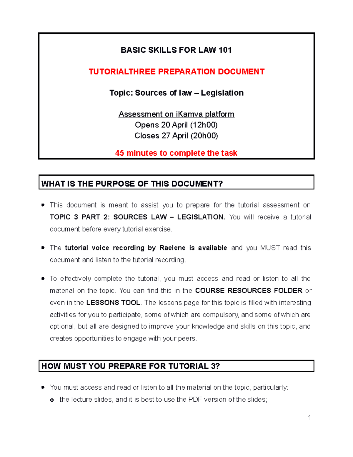 Tutorial 3 Preparation Document - Sources - Legislation - Student Guide ...