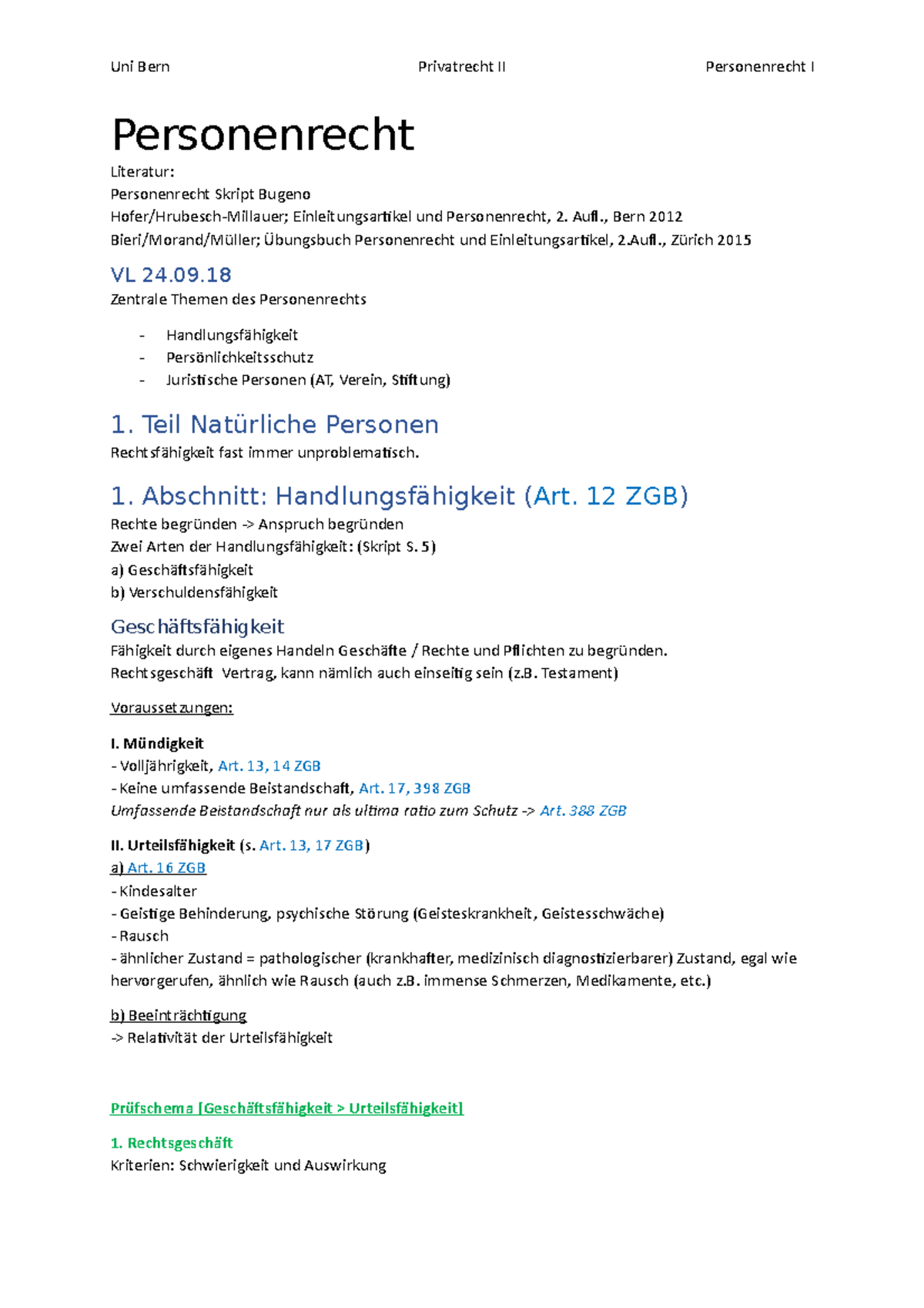 Personenrecht VL Notizen - Personenrecht Literatur: Personenrecht ...