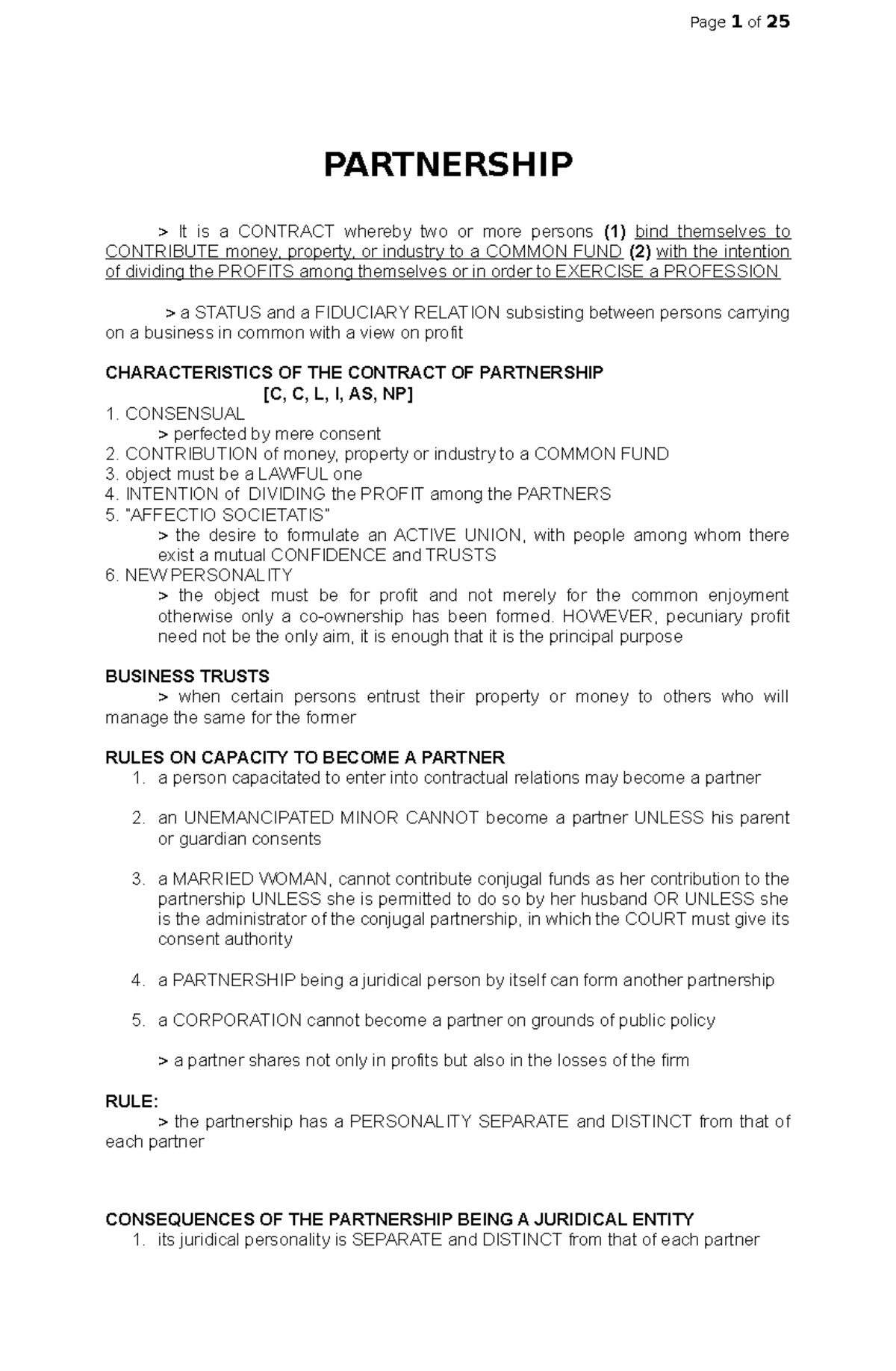 Law-on-partnership - PARTNERSHIP (LAW) - PARTNERSHIP It is a CONTRACT ...