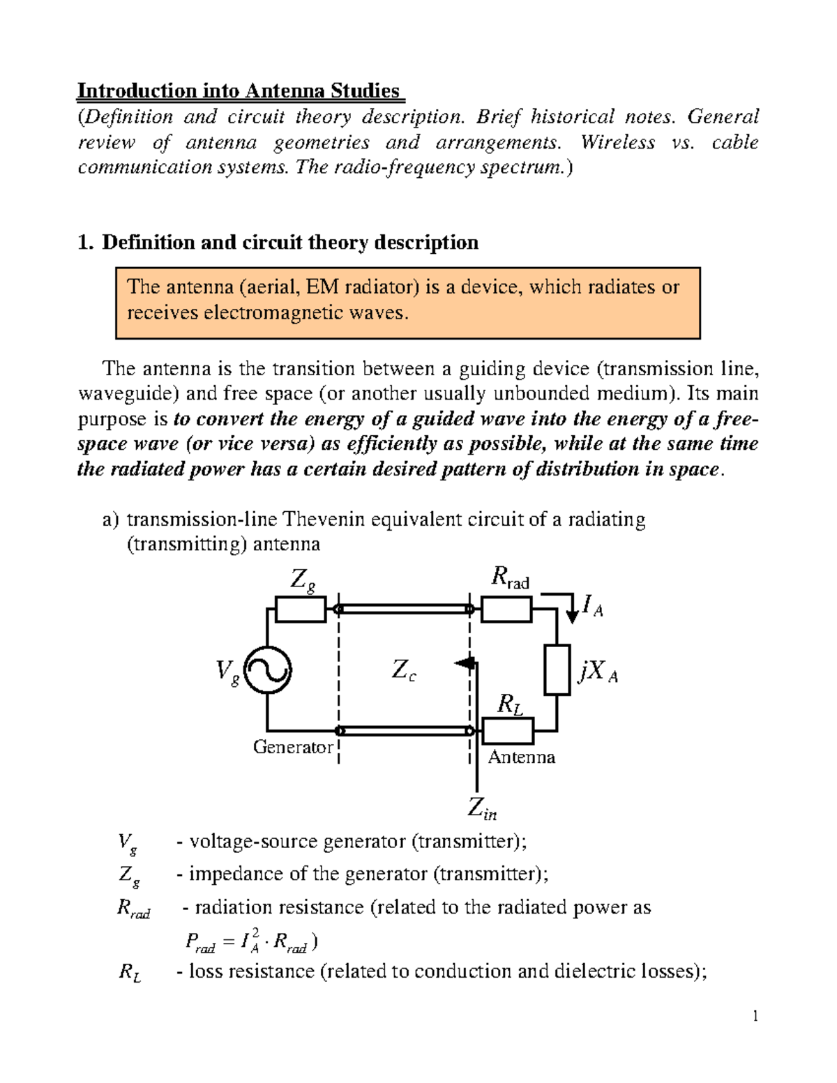 Antenna Theory Basics - Lecture notes 1 - Introduction into Antenna ...