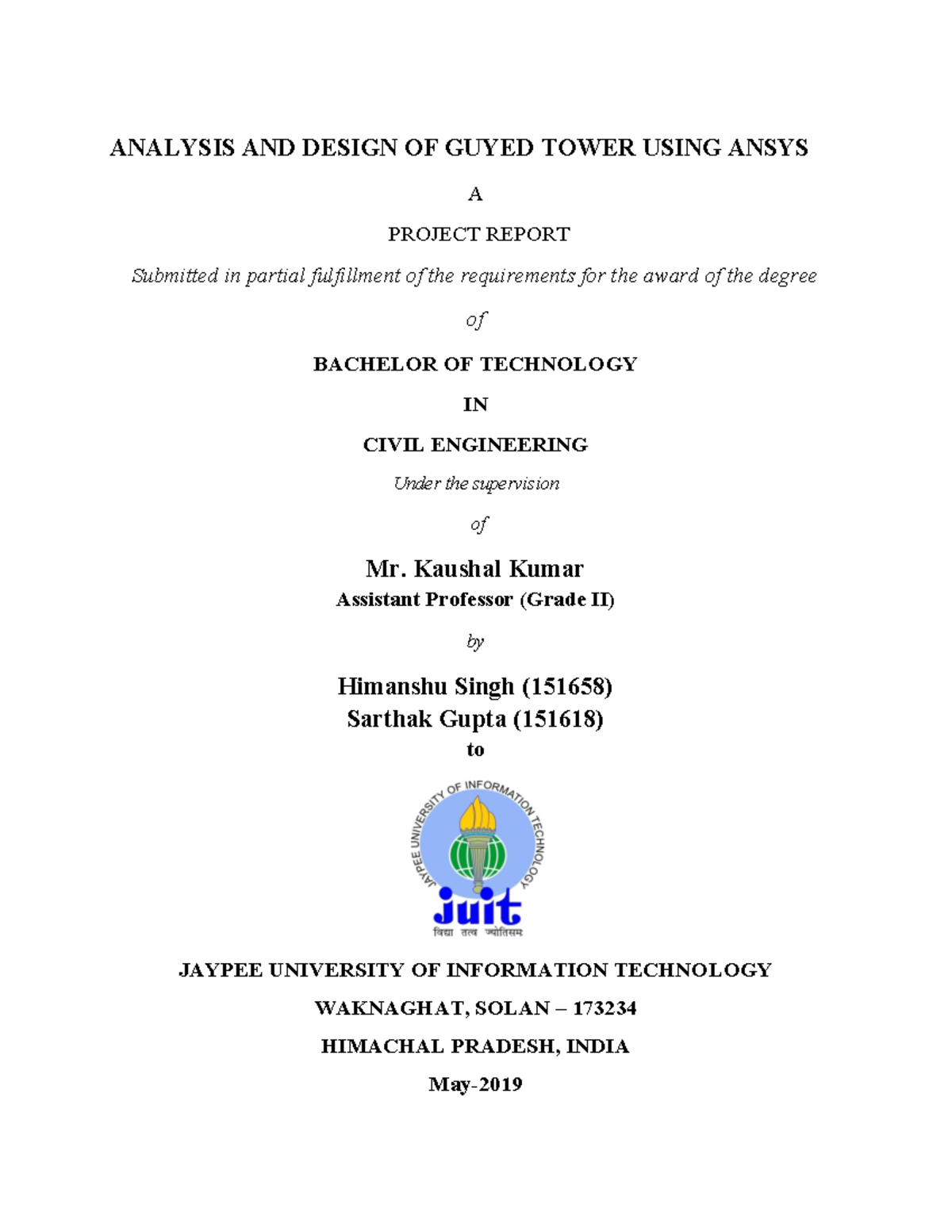 Analysis and Design of Guyed Tower using Ansys - ANALYSIS AND DESIGN OF ...