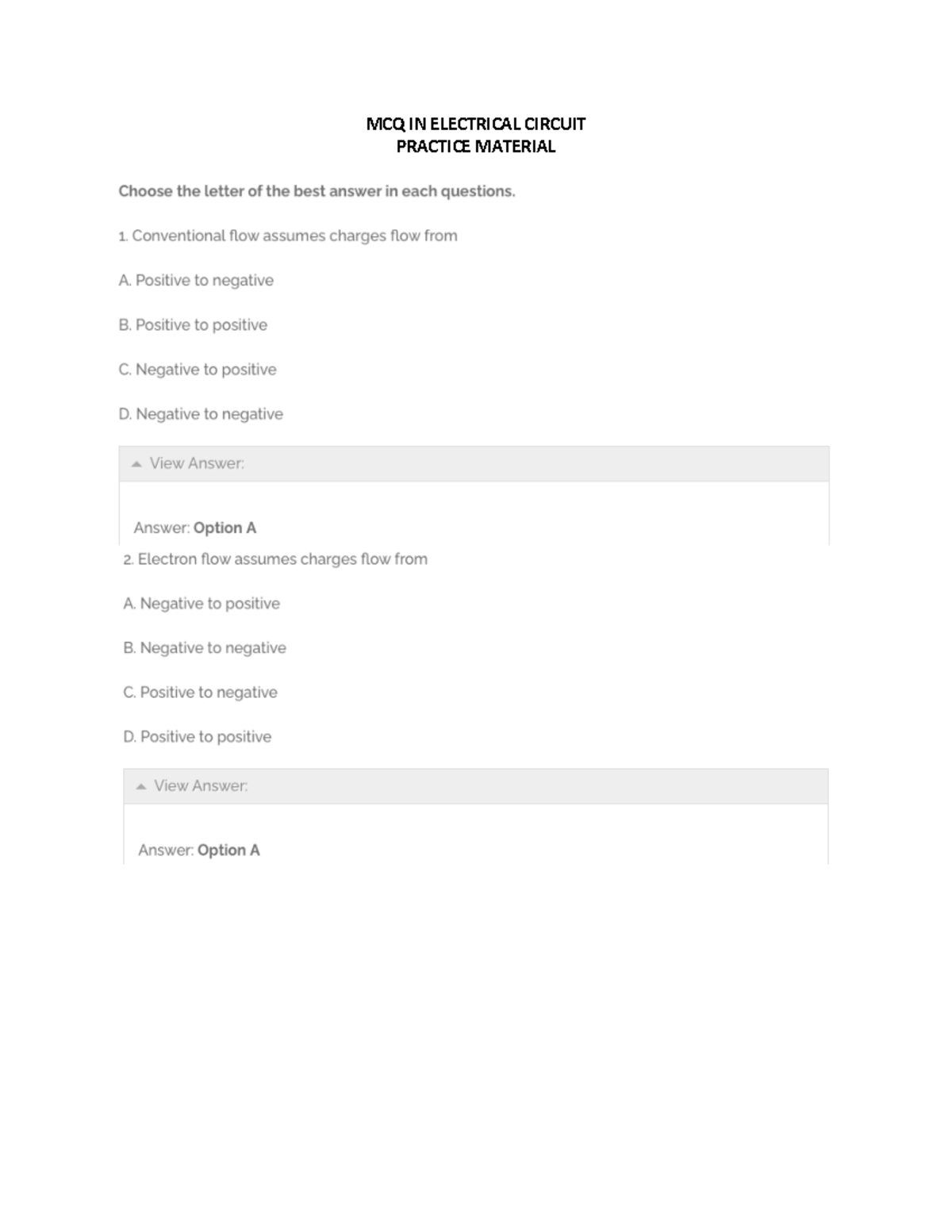 MCQ IN Electrical Circuit - TIP - Studocu