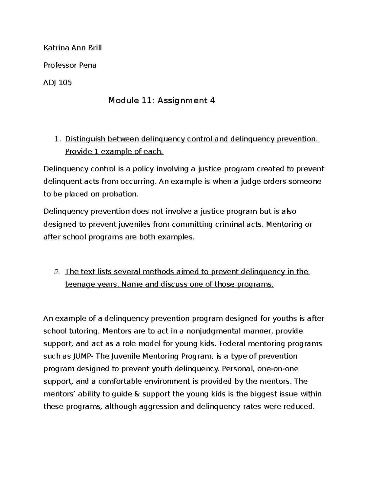 ADJ 105 Module 11 Assignment 4 - Katrina Ann Brill Professor Pena ADJ 105 Module 11: Assignment ...