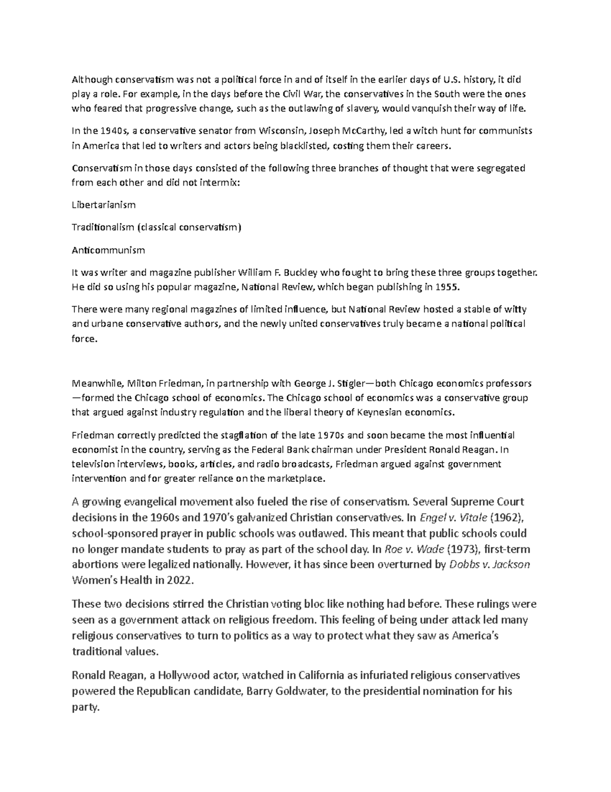 The Rise of Conservatism - Although conservatism was not a political ...