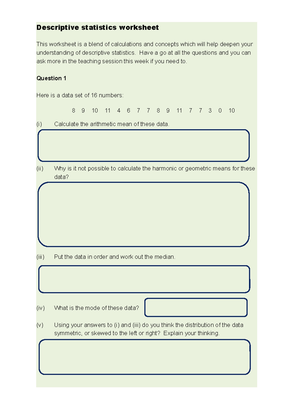 Descriptive statistics worksheet(2) - Descriptive statistics worksheet ...