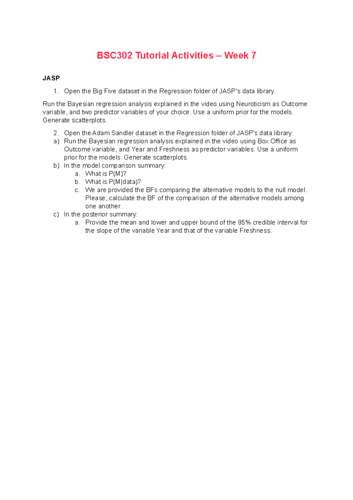 BSC302 Tutorial Activities-week7 - BSC302 Tutorial Activities – Week 7 ...