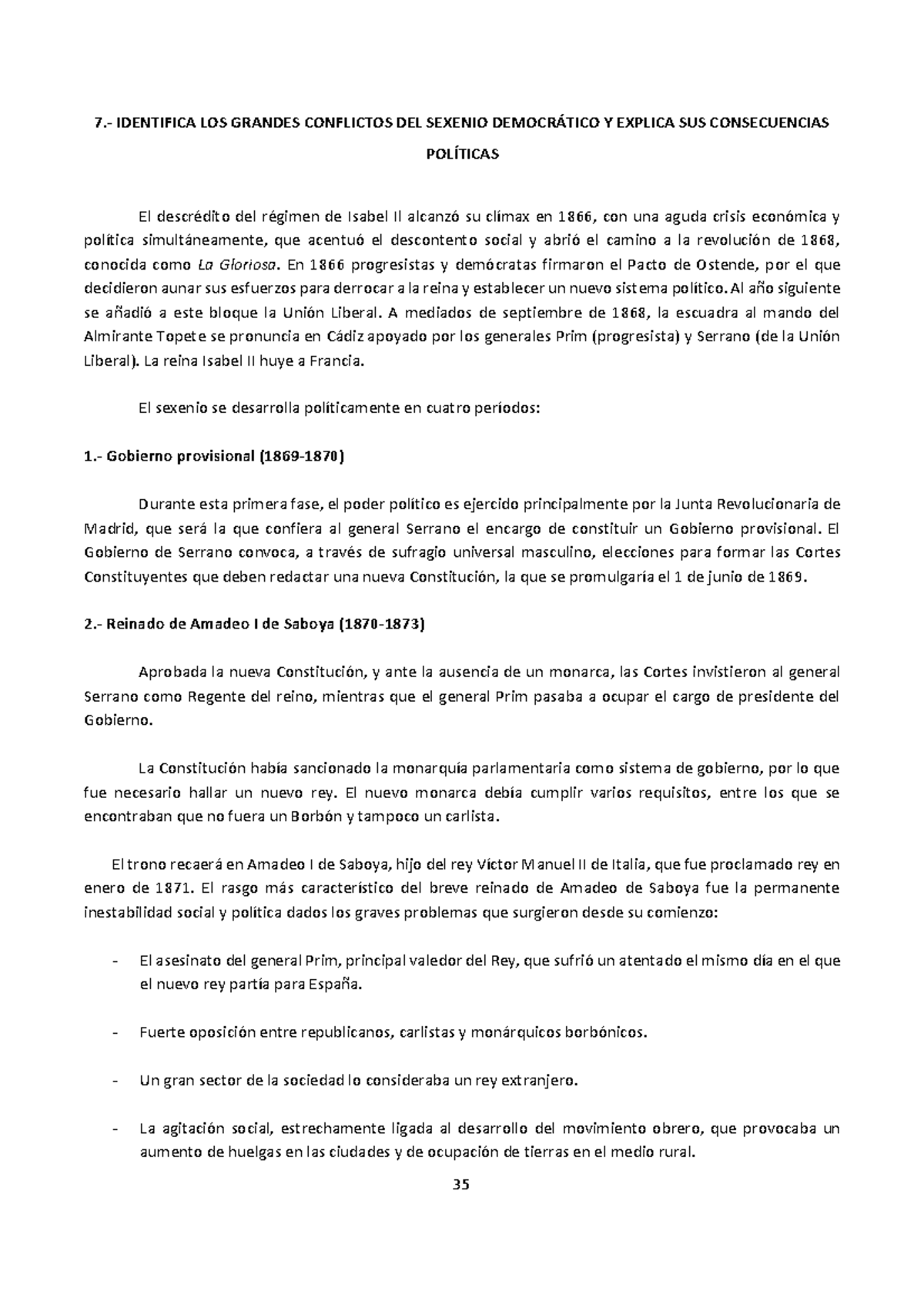 Siglo XIX. 7-11 - 7.- IDENTIFICA LOS GRANDES CONFLICTOS DEL SEXENIO DEMOCRÁTICO Y EXPLICA SUS ...