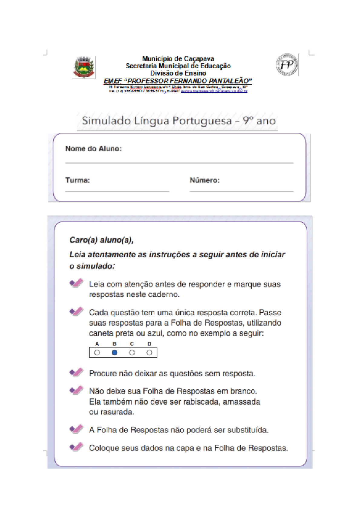 Simulado 1 port e mat 2023 9 anos Panta SAEB - Matemática - Studocu