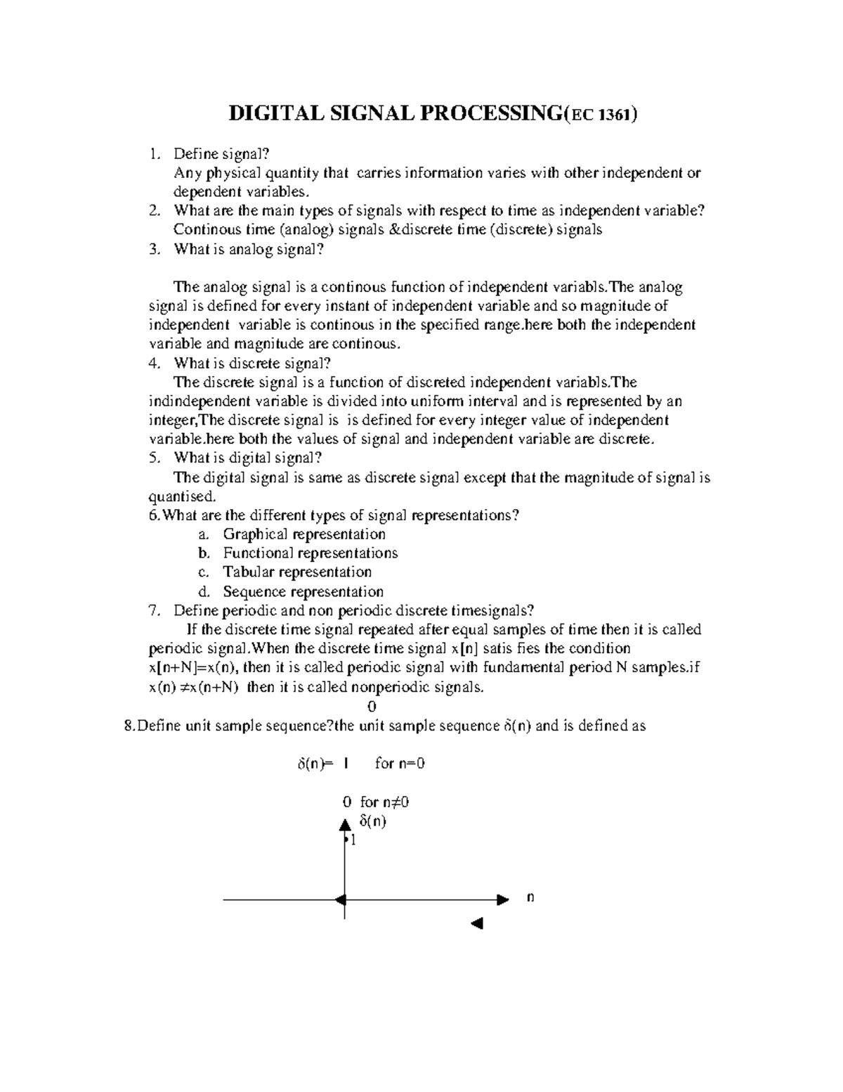 EC 1361-Digital Signal Processing - DIGITAL SIGNAL PROCESSING(EC 1361 ...