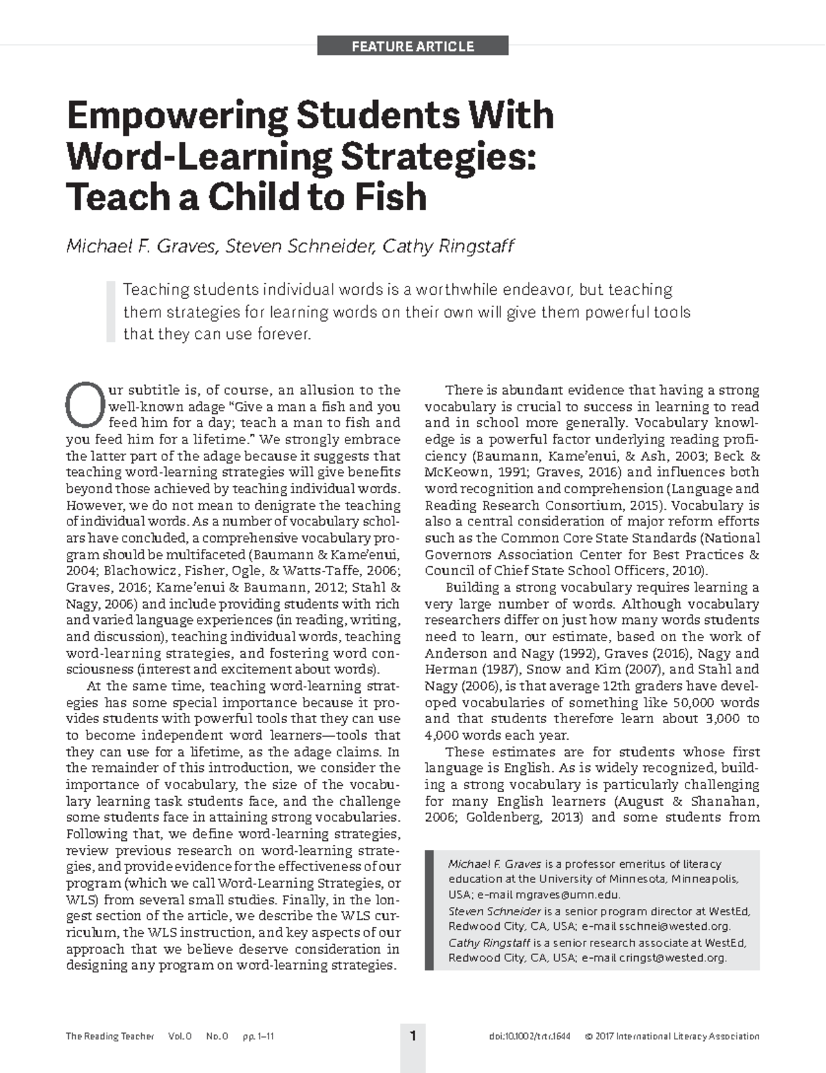 Graves et al-2017-The Reading Teacher - Empowering Students With Word ...