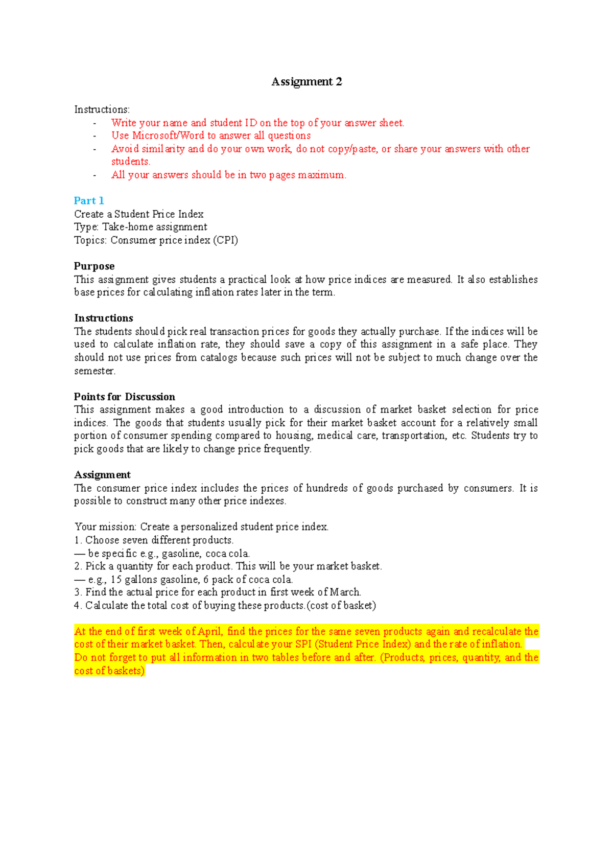 Assignment 2 questions - Assignment 2 Instructions: - Write your name ...