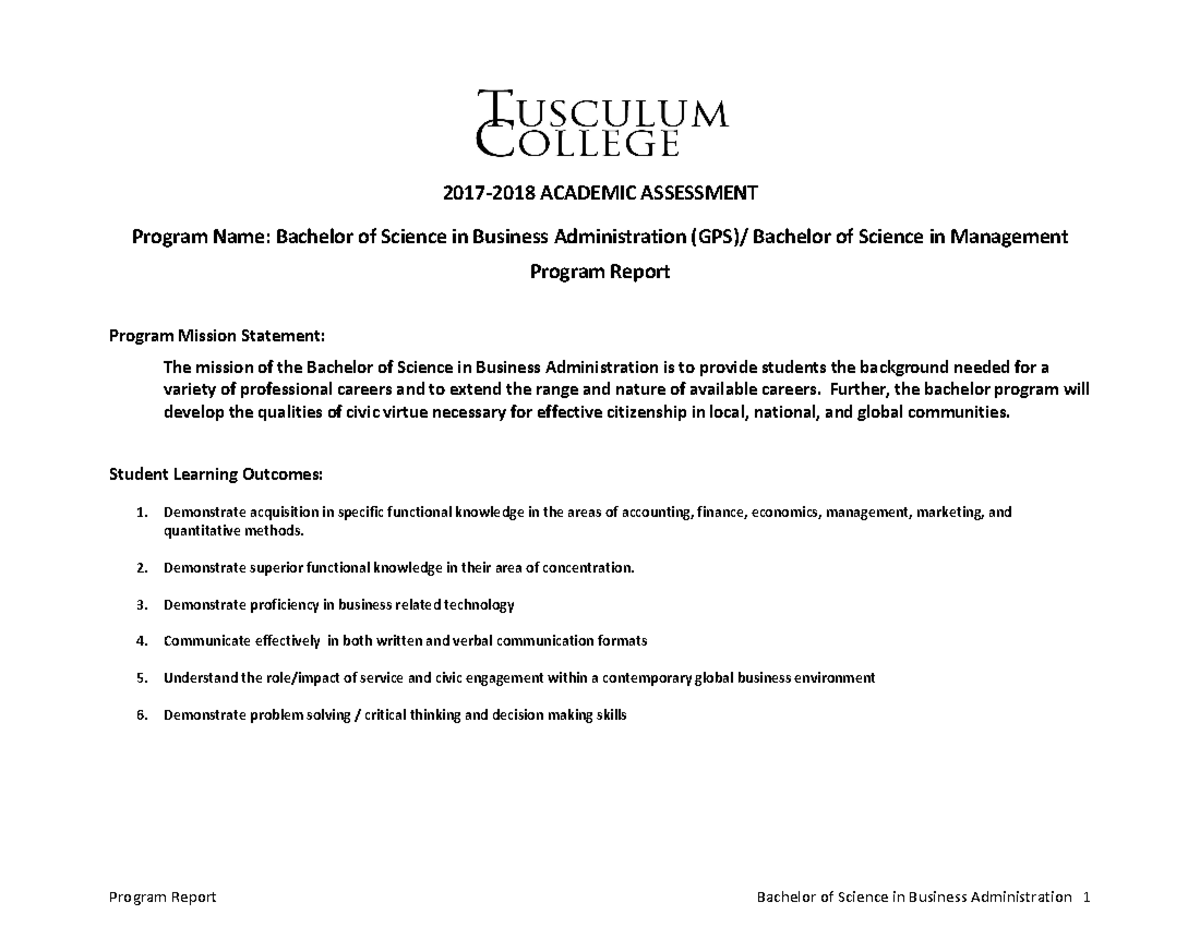 17-18+BSBA+Program+Review - Program Report Bachelor of Science in Business Administration 1 ...