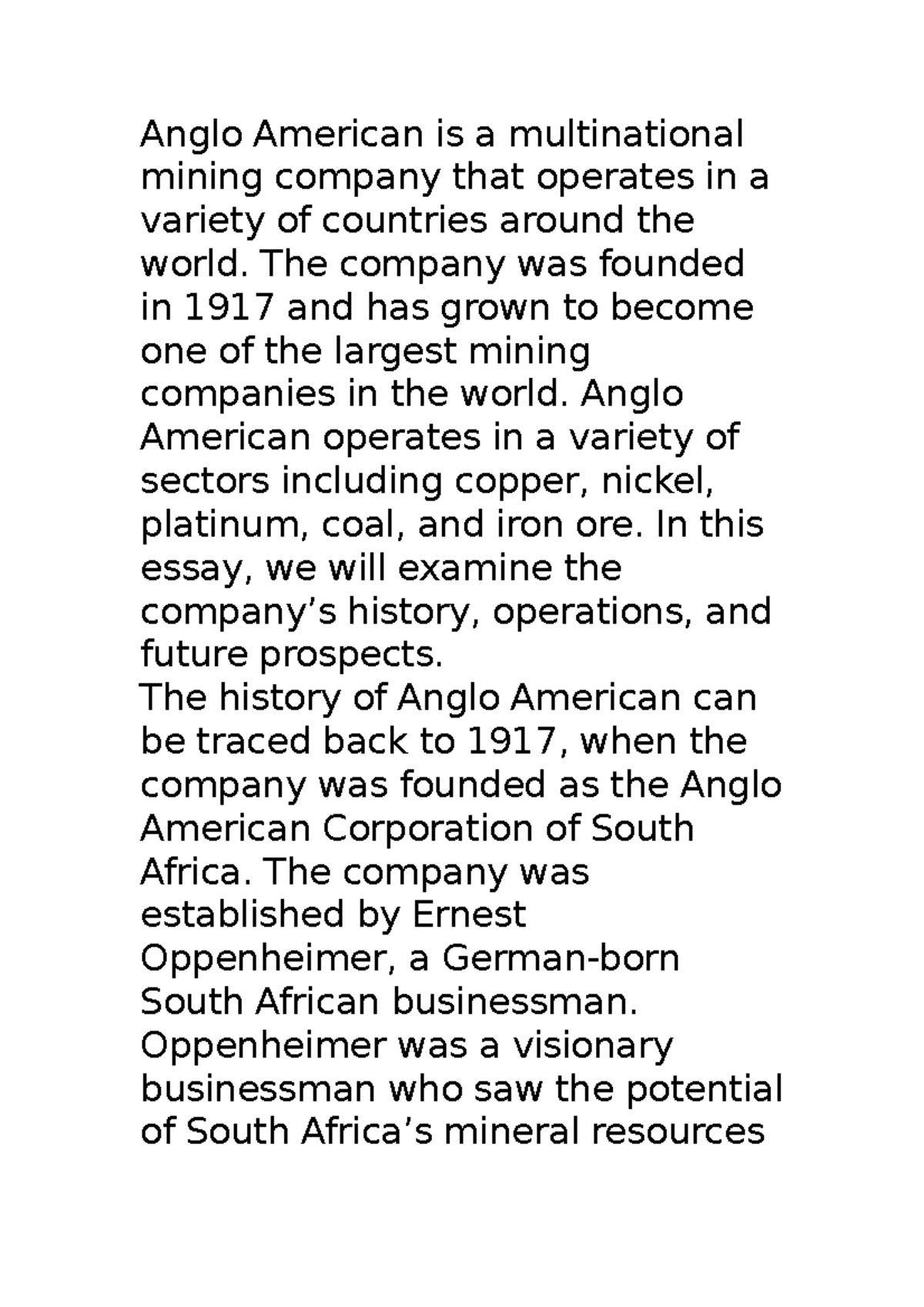 Anglo amircan - Anglo American is a multinational mining company that ...