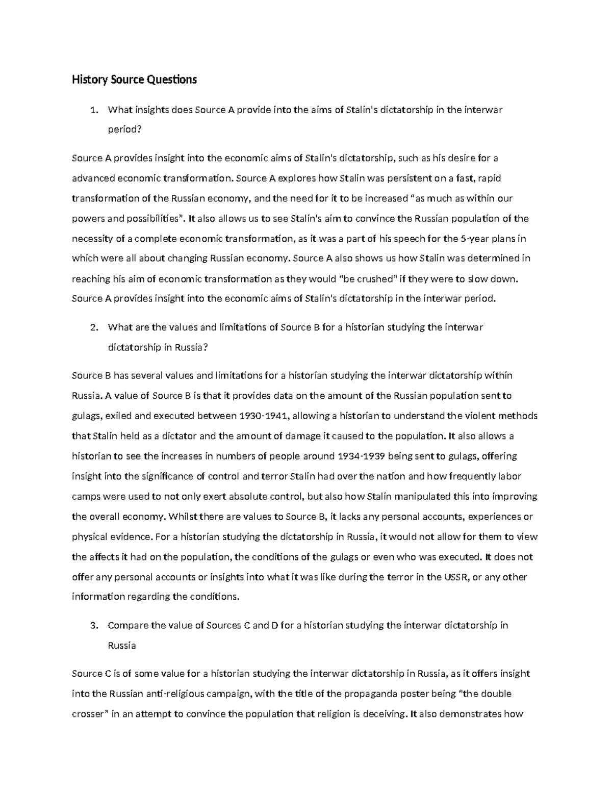 History Source Questions Homework - History Source Questions What ...