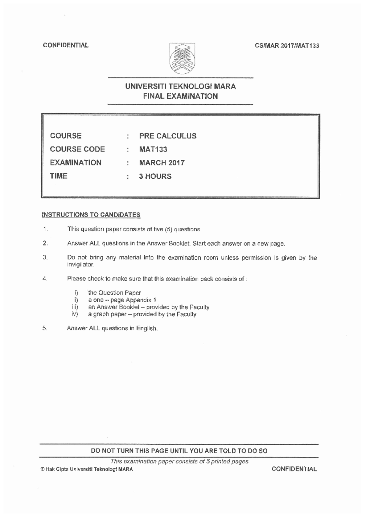 MAT133 - Pre Calculus - Studocu