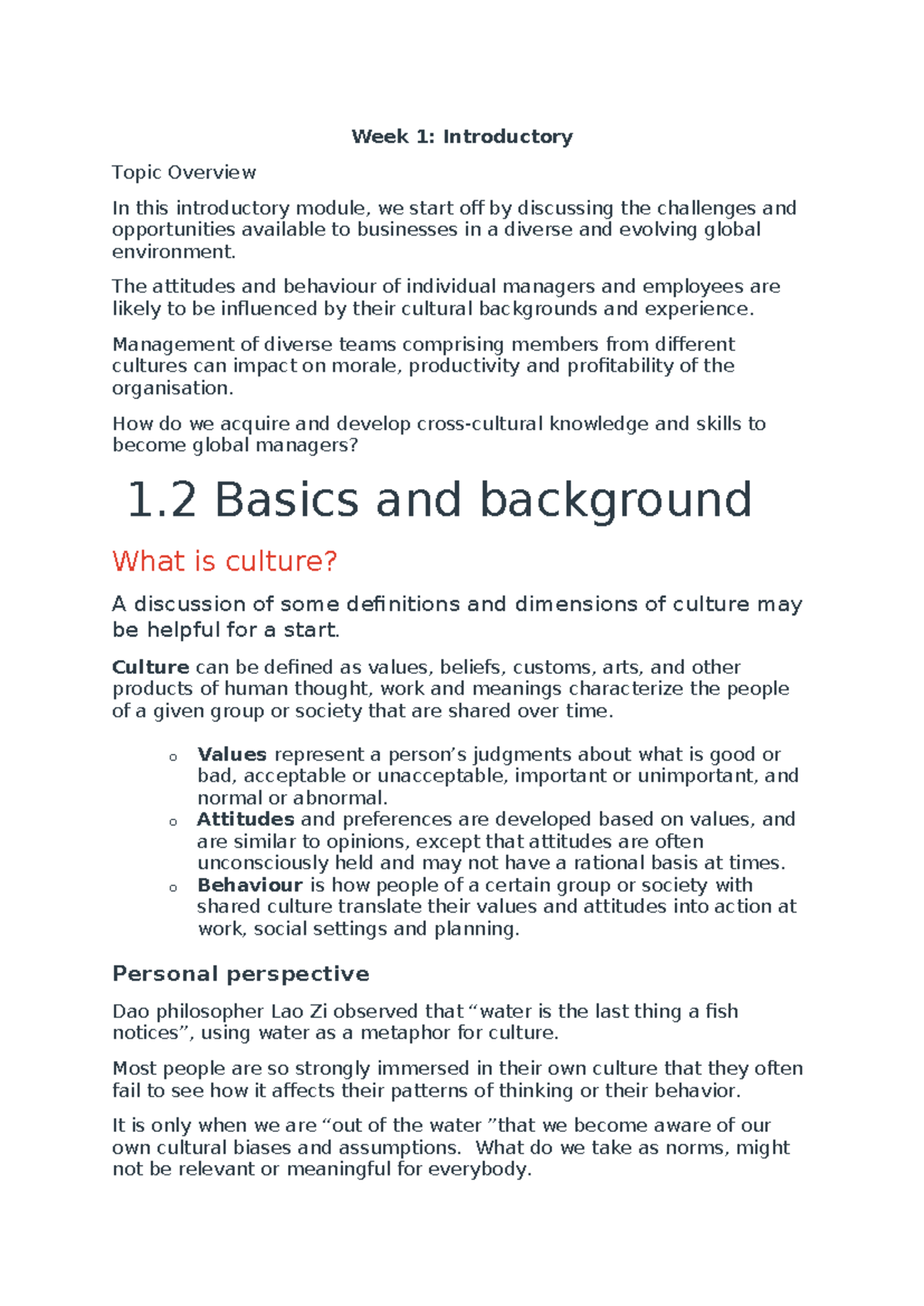 IBUS1102 week 1-2 notes - Week 1: Introductory Topic Overview In this ...