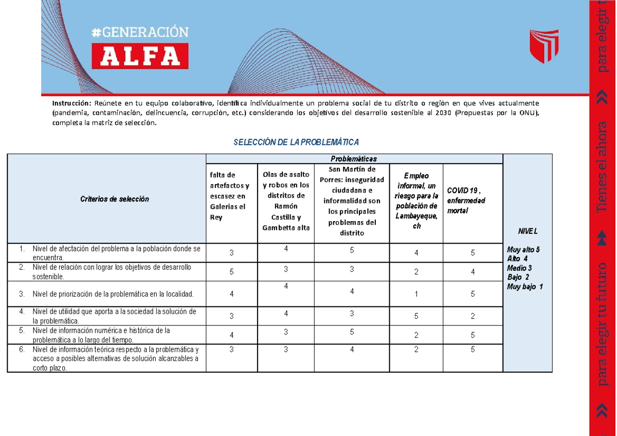 Matriz 3 - trabajo para los demas - Instrucción: Reúnete en tu equipo ...