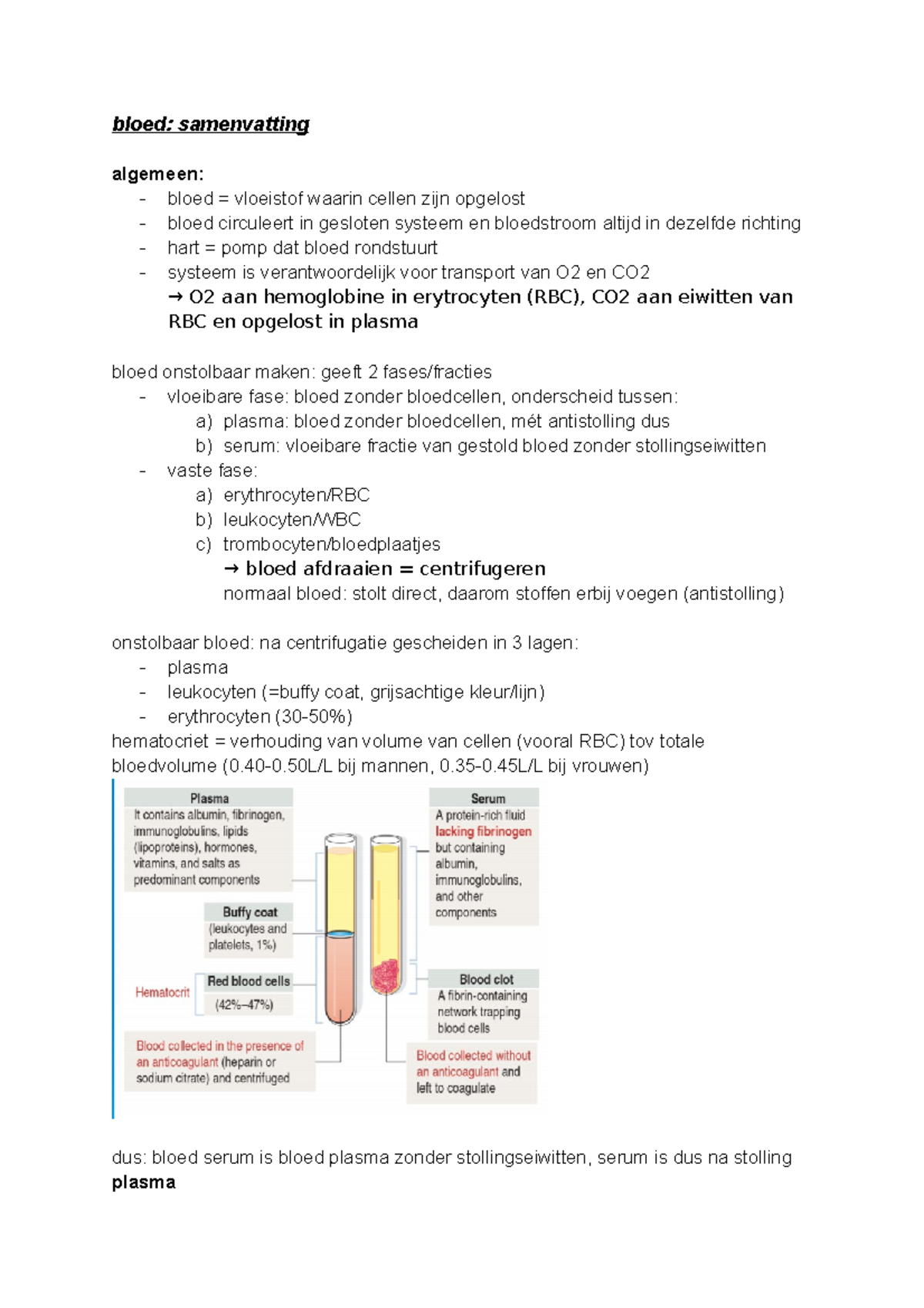 Bloed Samenvatting Bloed Samenvatting Algemeen Bloed Vloeistof