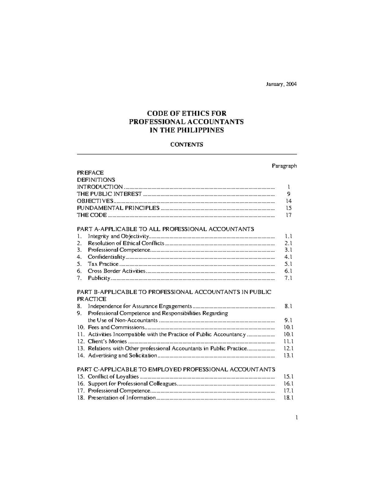 CODE OF Ethics FOR Professional Accounta - January, 2004 CODE OF ETHICS ...