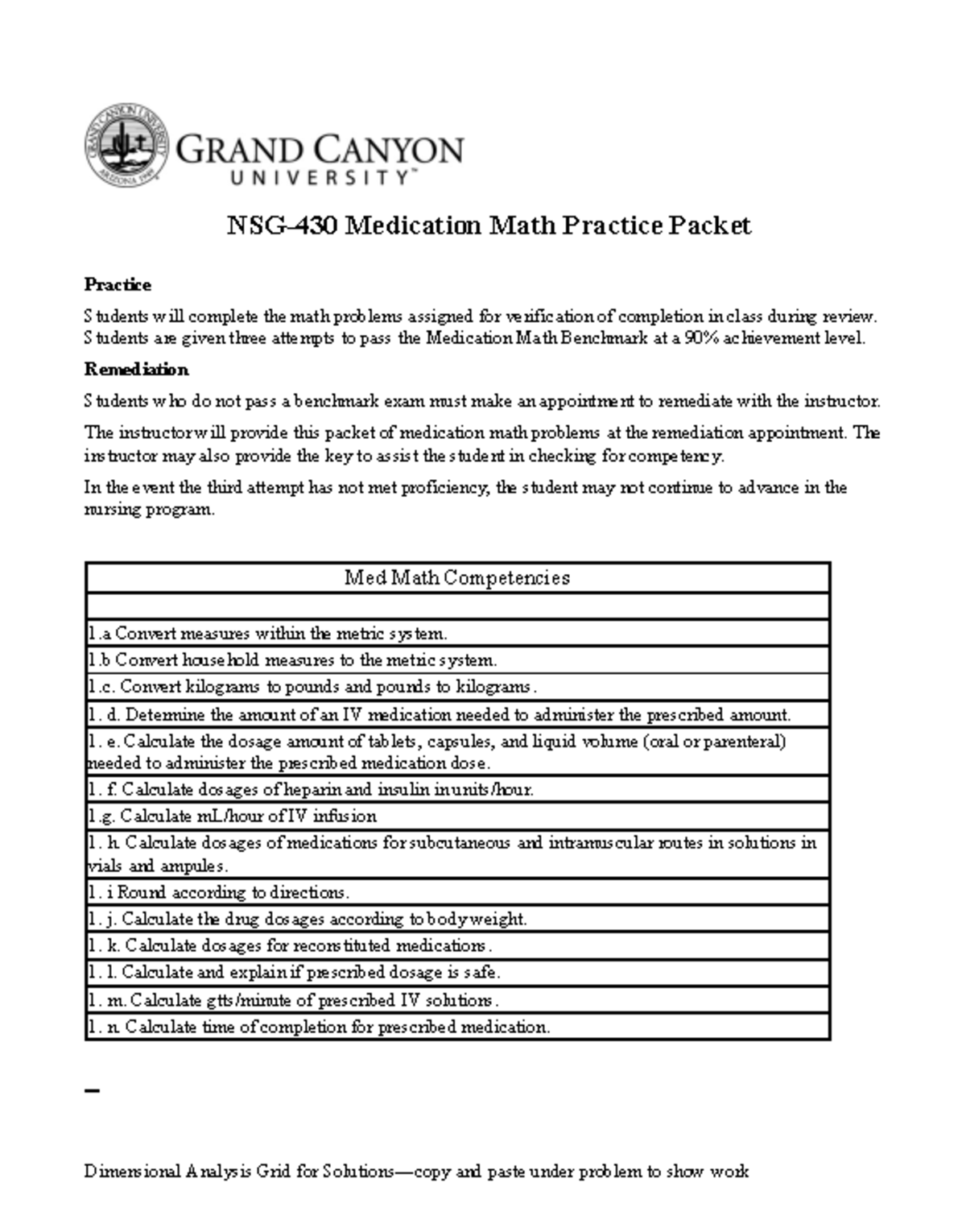 NSG 430 RS Medication Math Practice Packet Student - NSG-430 Medication ...