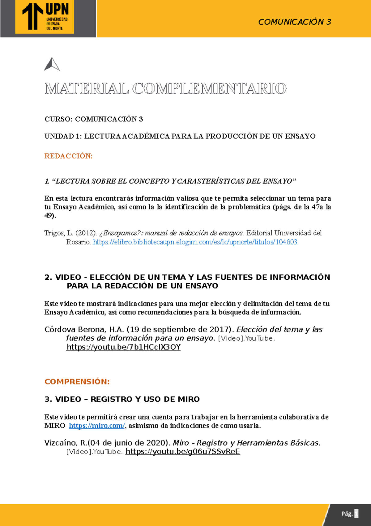 Material Complementario S4 COMU3 2023-1 - MATERIAL COMPLEMENTARIO CURSO: COMUNICACIÓN 3 UNIDAD 1 ...