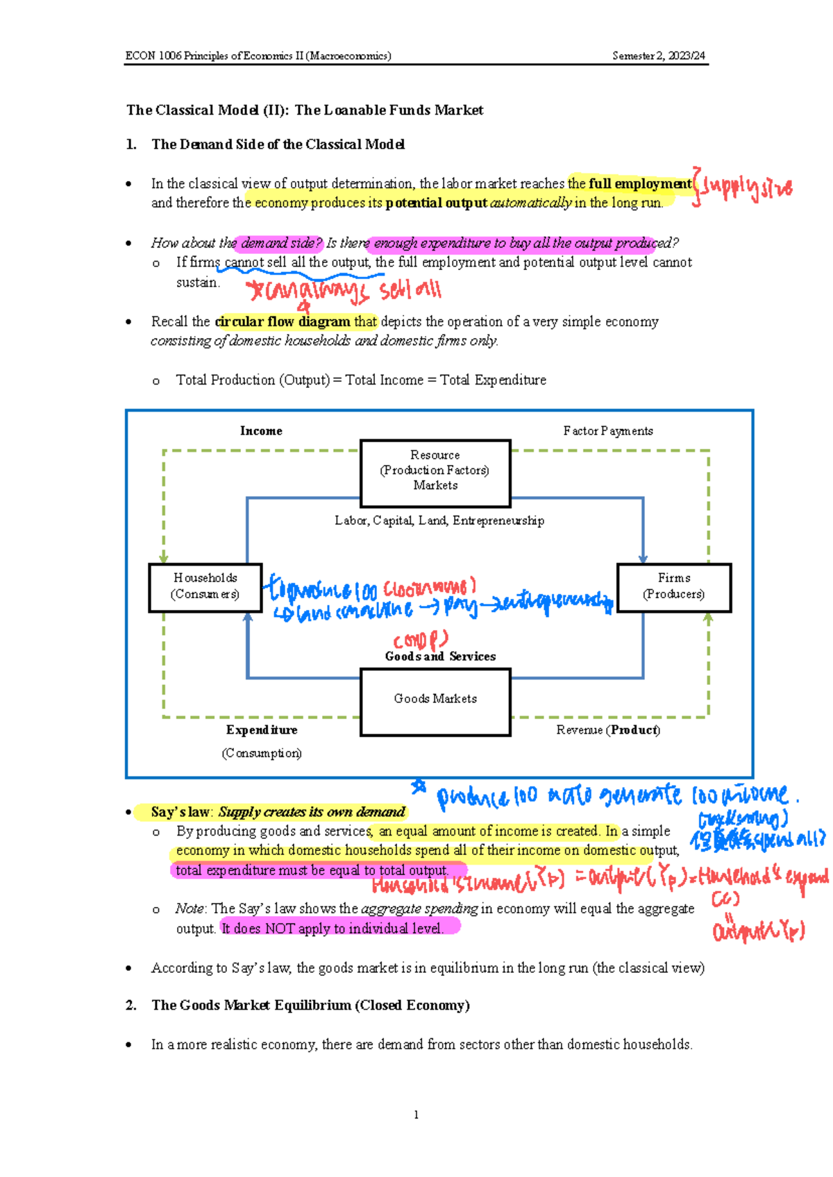 5. The Classical Model (II) - 1 The Classical Model (II): The Loanable ...