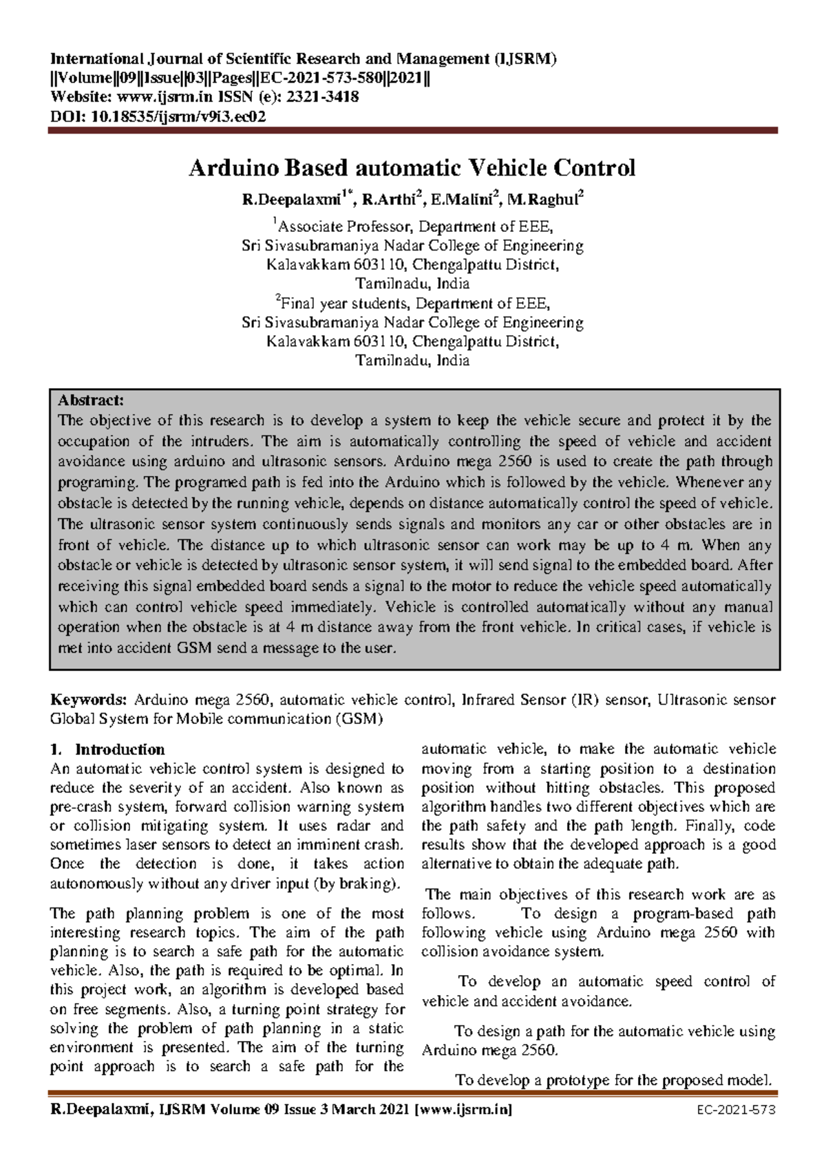Ijsrmjournal,+paper+ID-3098-Arduino+Based+automatic+Vehicle+Control - International Journal of ...
