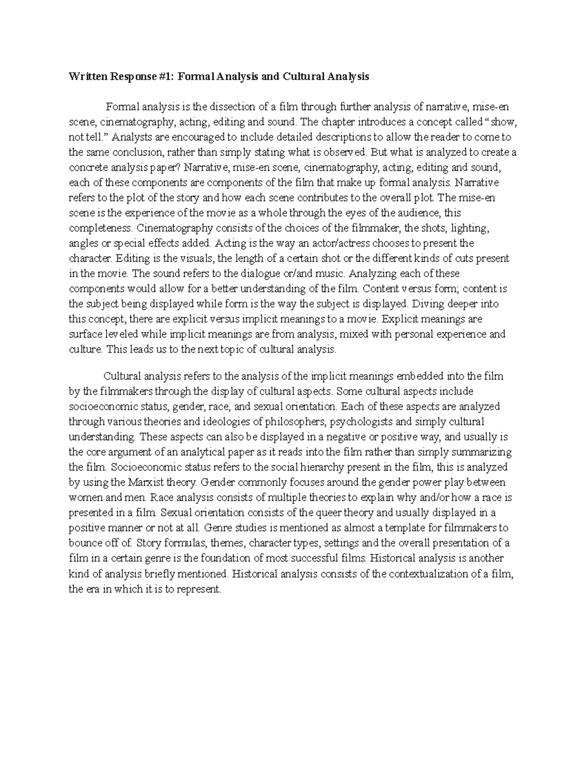 Formal and Cultural Analysis of Films - Studocu