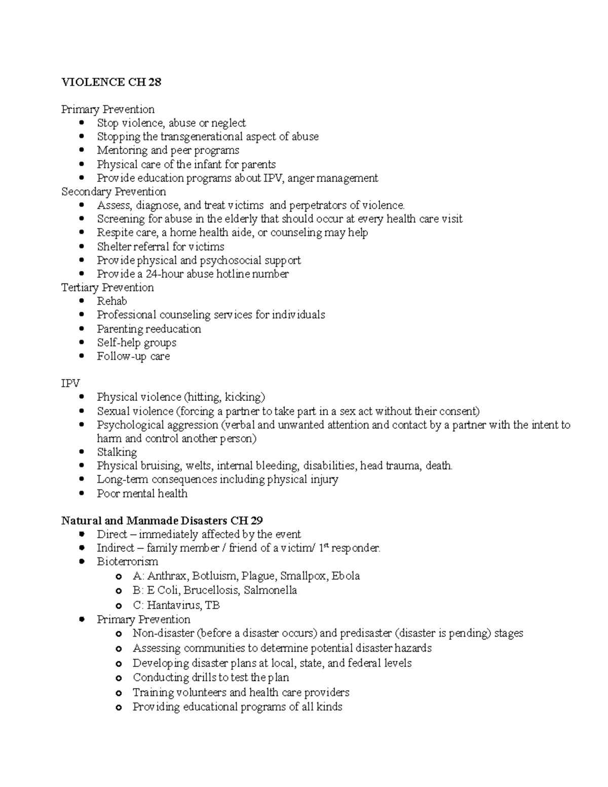 Study Guide - VIOLENCE CH 28 Primary Prevention Stop violence, abuse or ...