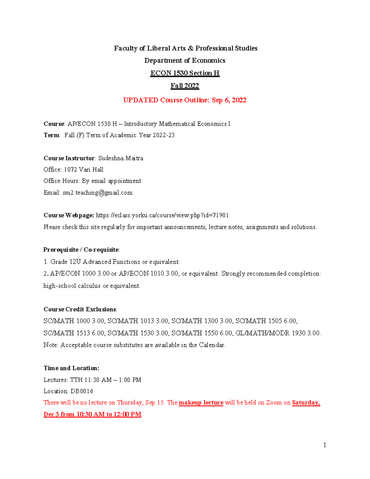 Econ1530H Outline Maitra Sep6 2022 - Faculty of Liberal Arts ...