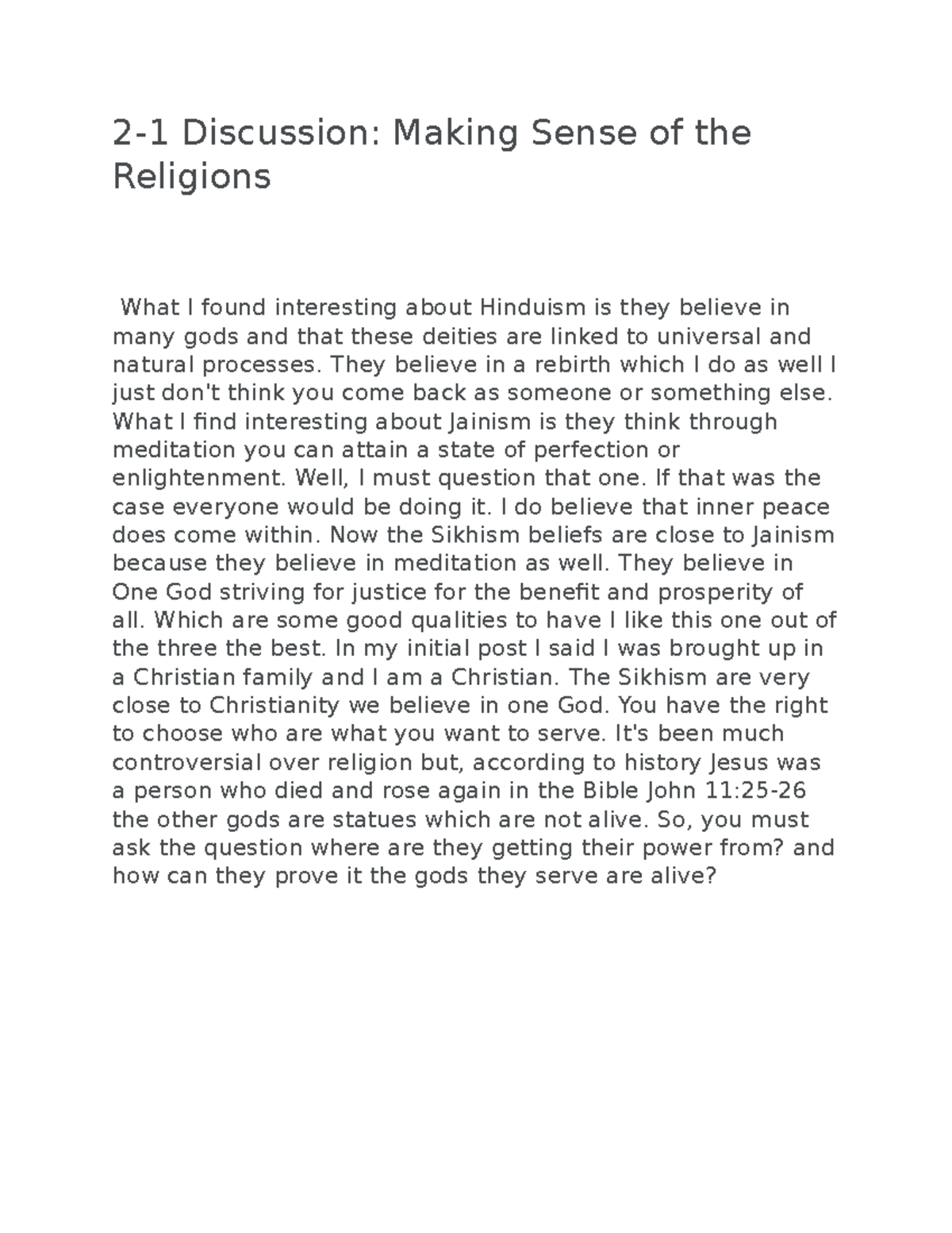 Religions of the World - 2-1 Discussion: Making Sense of the Religions ...