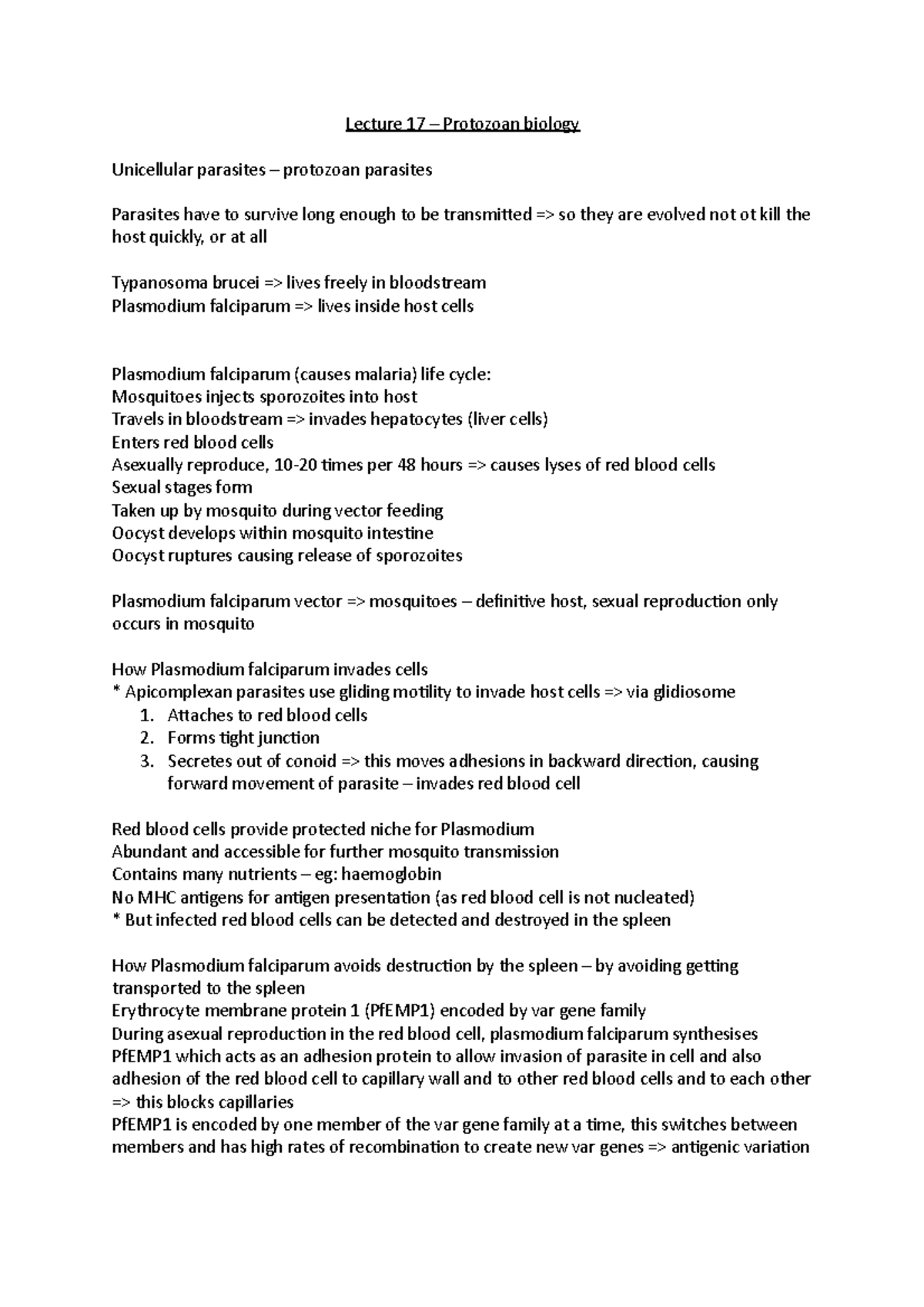 Lecture 17 - Protozoan and helminth parasites - Lecture 17 – Protozoan ...