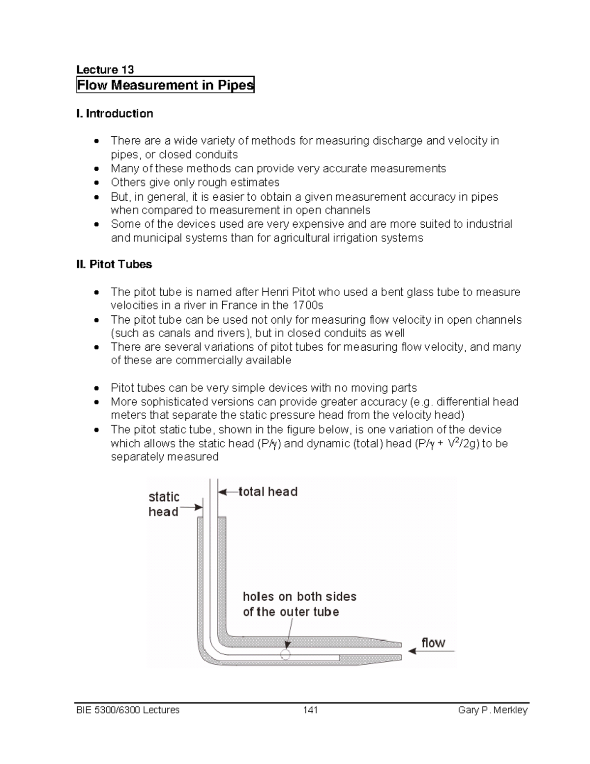13 flow measurement in pipes - Lecture 13 Flow Measurement in Pipes I ...