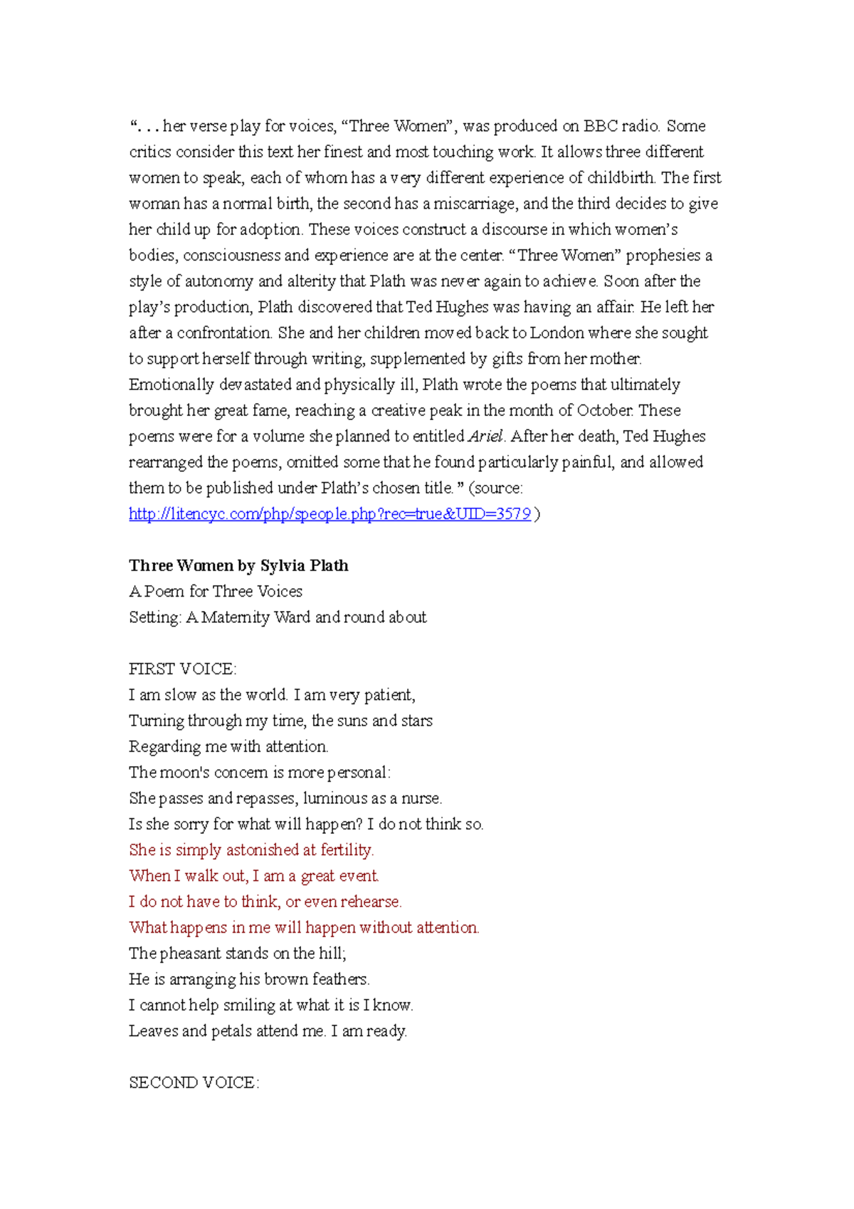 Text three women - “... her verse play for voices, “Three Women”, was ...