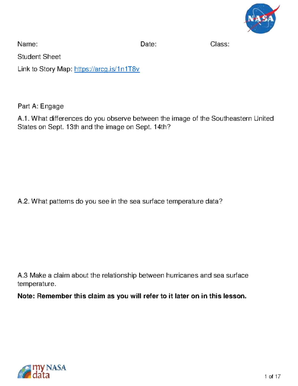 Student Sheet Hurricane Lab Doc - Name: Date: Class: Student Sheet Link ...