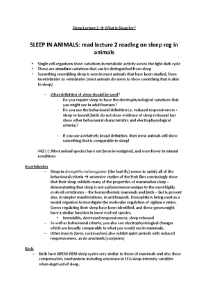 Psychology - Sleep - lecture 7 - Lecture 7 Sleep and Cognition Why is ...