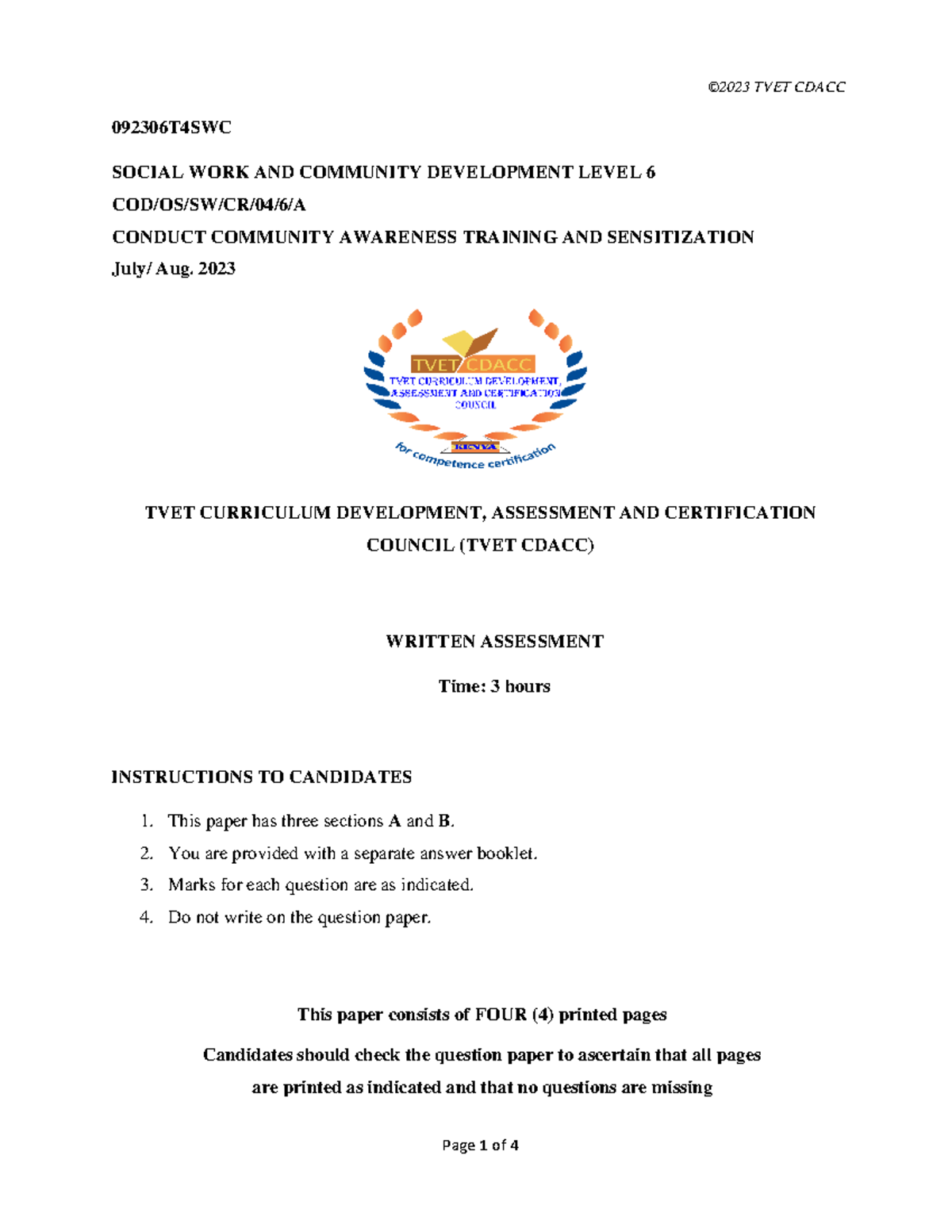 6 Social Work And Community Development 1690188951 Candidate Written