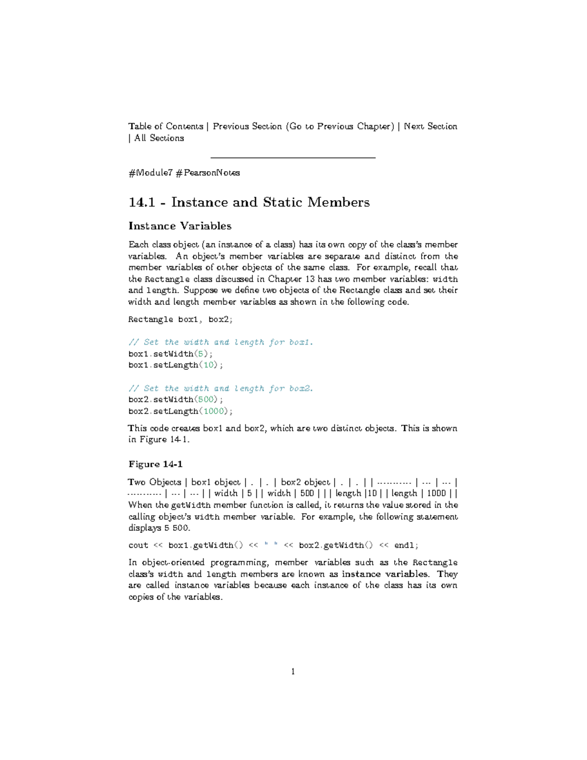 14.1 - Instance and Static Members - Table of Contents | Previous ...