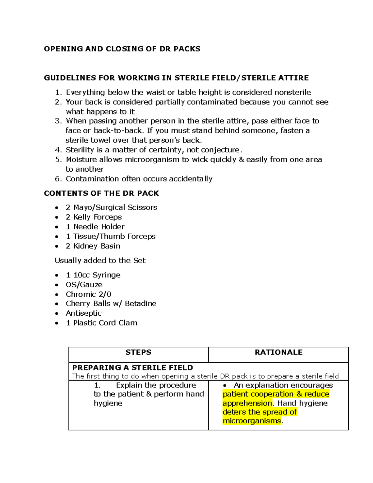 Opening- Closing DR PACK - OPENING AND CLOSING OF DR PACKS GUIDELINES ...