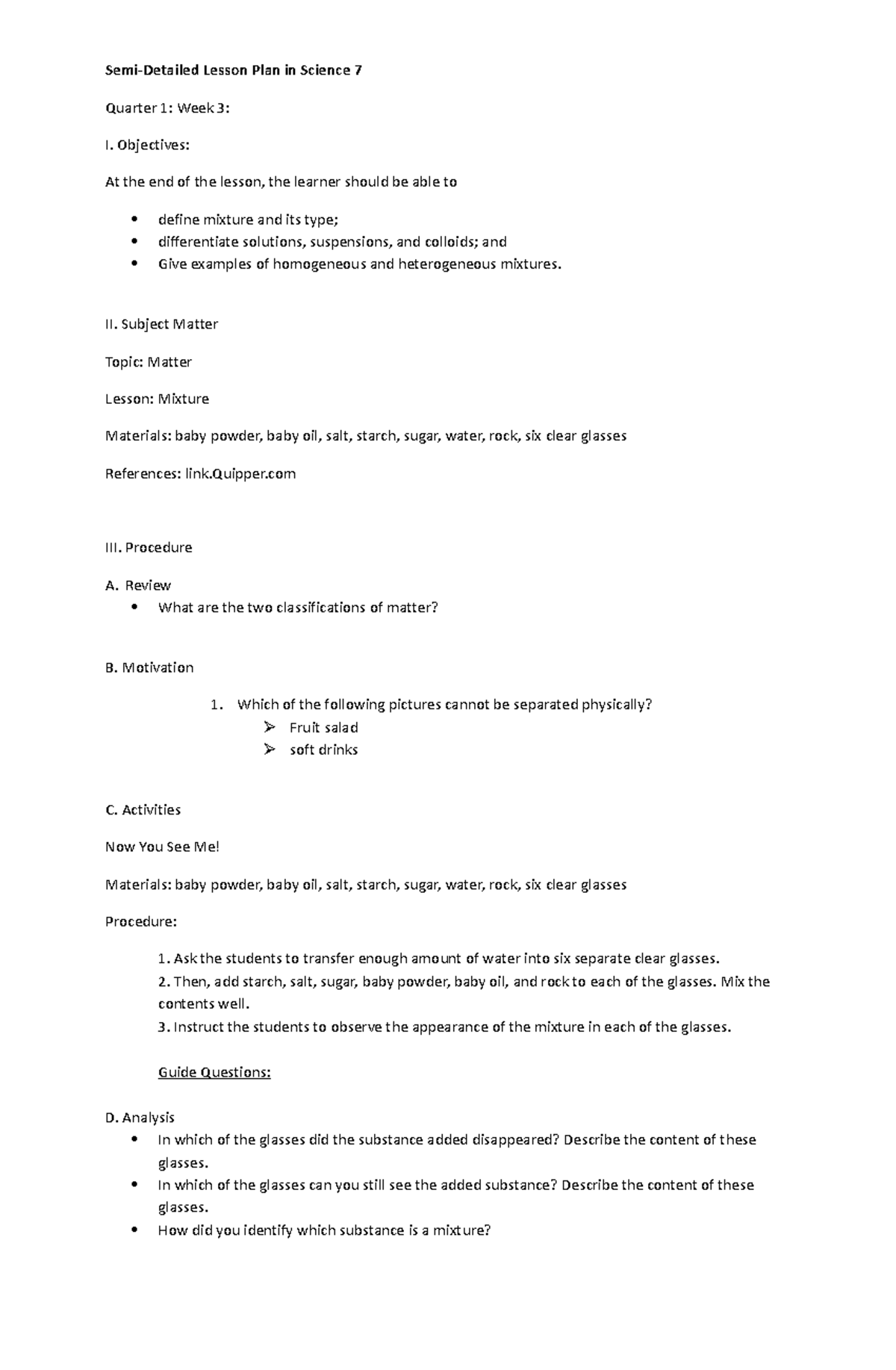 Sci7q1wk3 - biology - Semi-Detailed Lesson Plan in Science 7 Quarter 1 ...