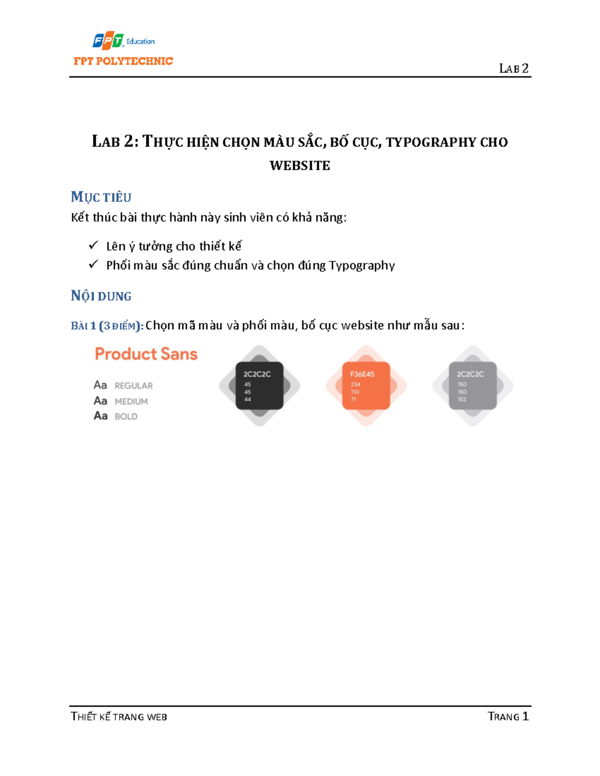 Lab2 - FPoly - LAB 2 THIẾT KẾ TRANG WEB TRANG 1 LAB 2: THỰC HIỆN CHỌN ...